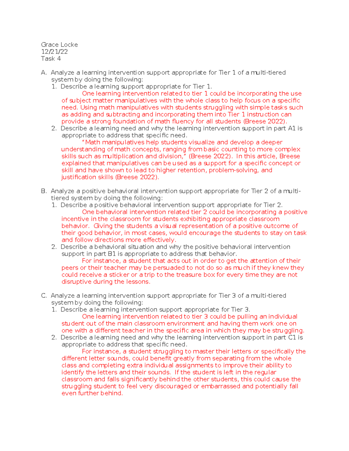 D169 Task 4 - Grace Locke 12/21/ Task 4 A. Analyze a learning ...