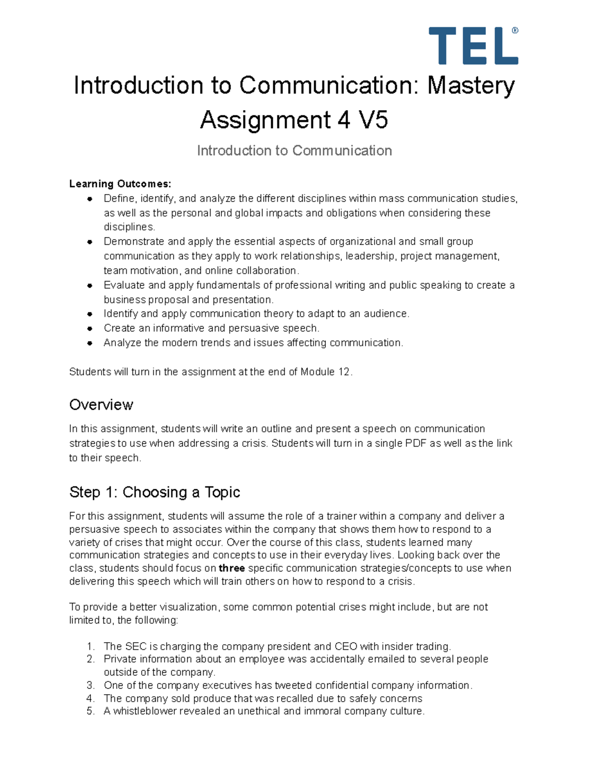 Introduction to Communication: Mastery Assignment 4 V5 - Introduction ...