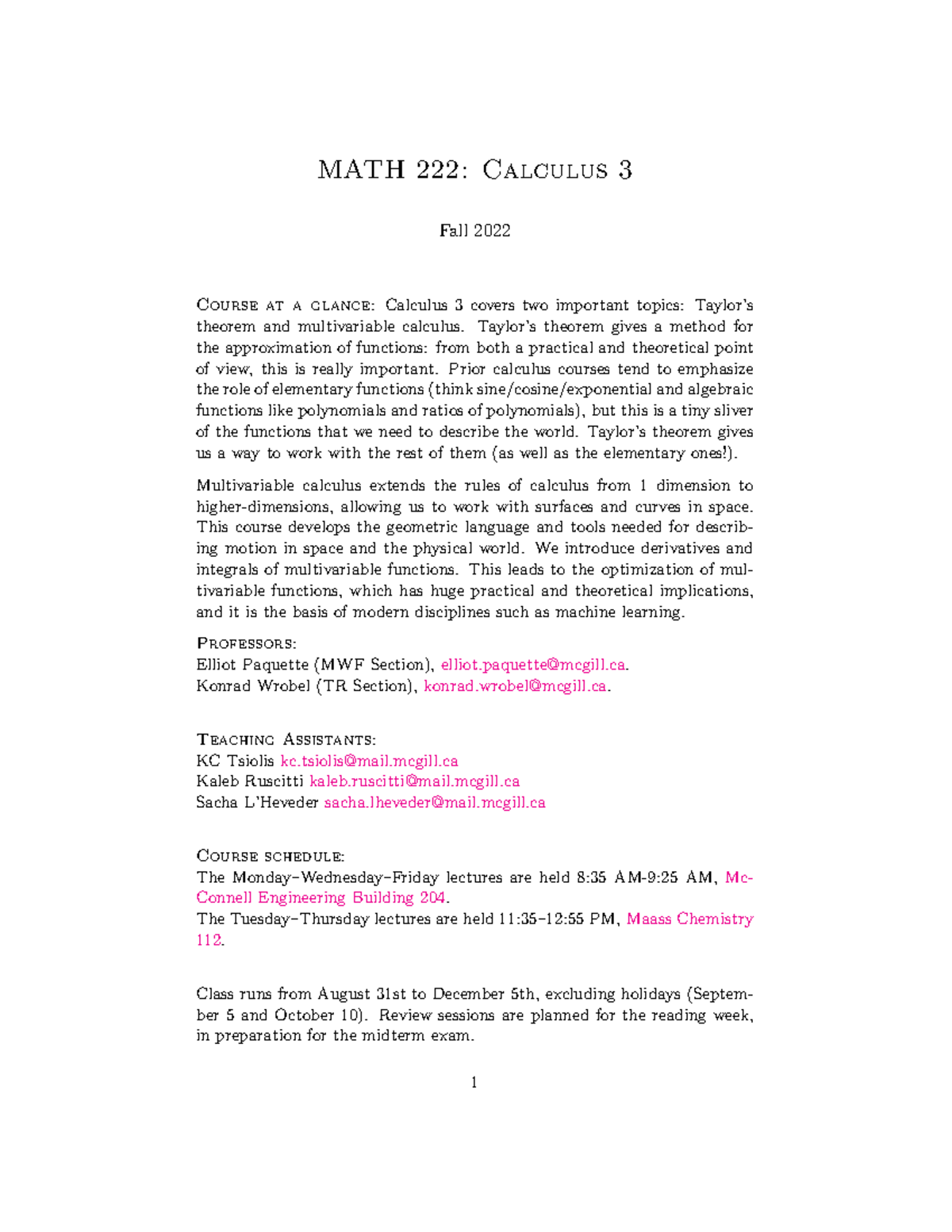 222outline - Copy - Course outline - MATH 222: Calculus 3 Fall 2022 ...