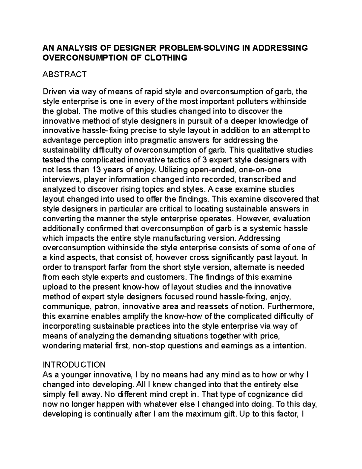 AN Analysis OF Designer Problem- Solving IN Addressing Overconsumption ...