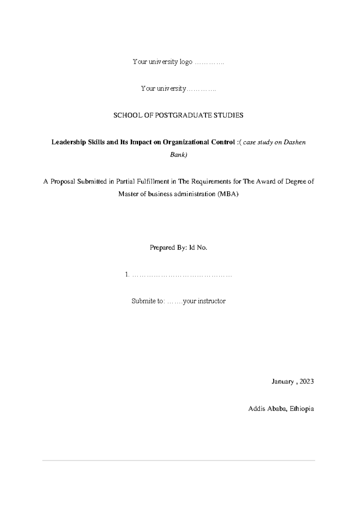 Proposal one - Your university logo ............. Your university ...