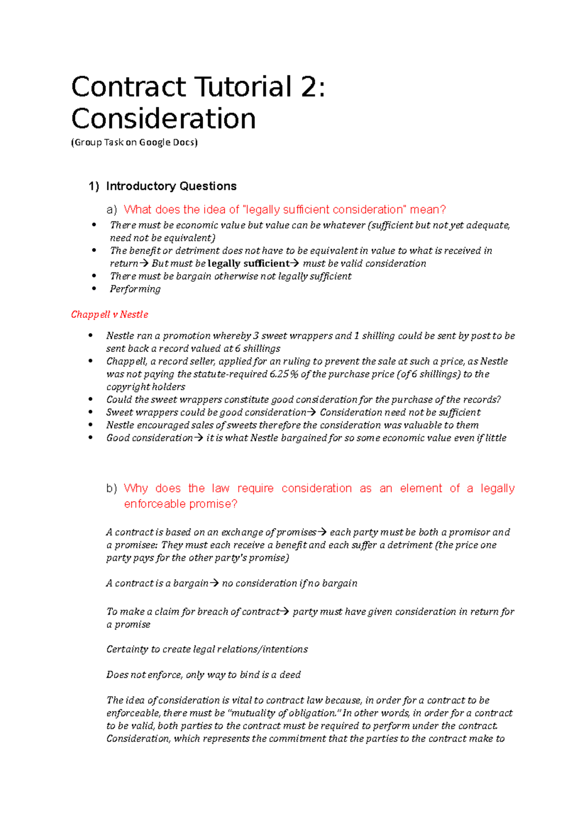 Contract Tutorial 2-Consideration - Contract Tutorial 2: Consideration (Group Task on Google ...