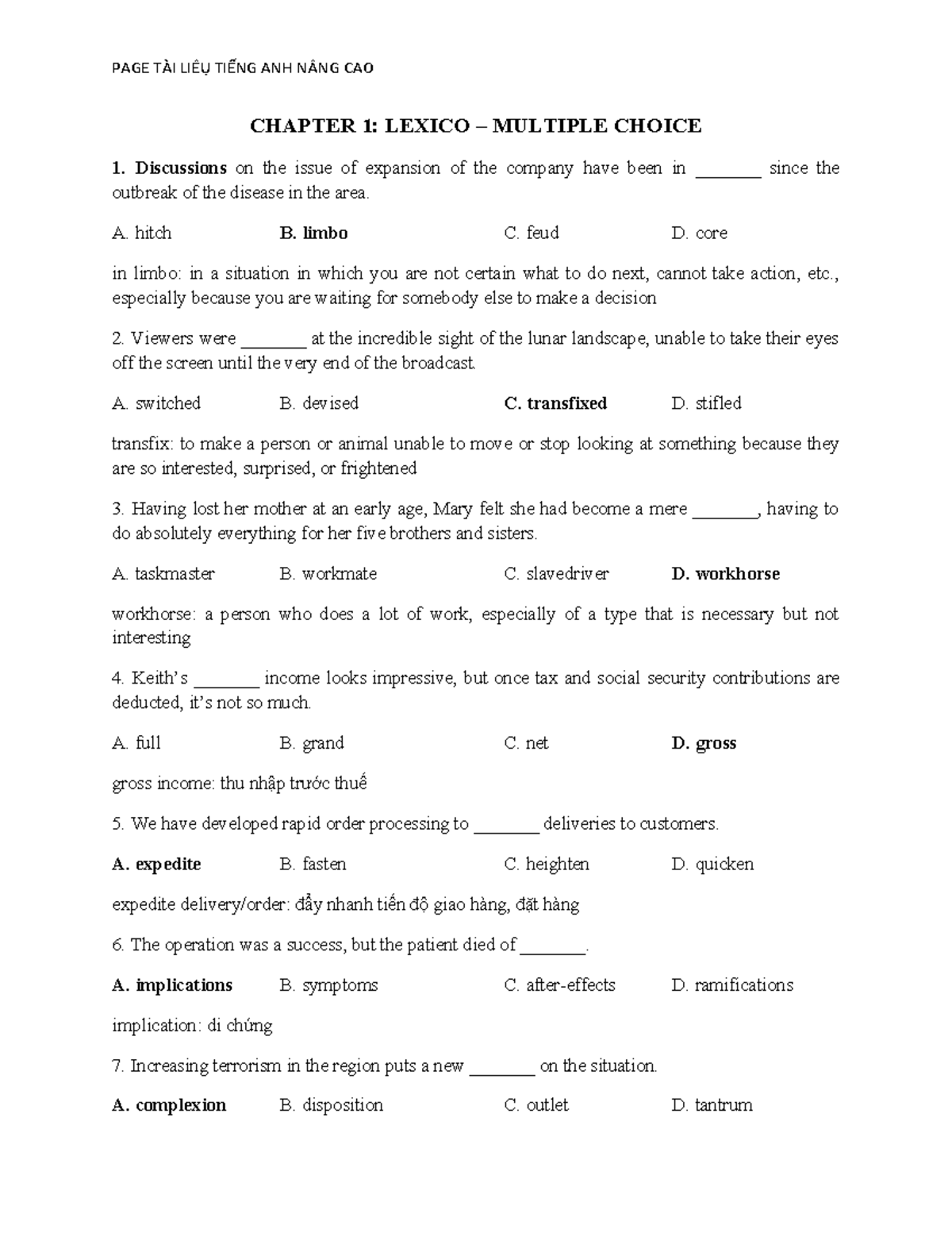 Pdfcoffee - aaaaaaaaaaaaaaaaaaaa - CHAPTER 1: LEXICO – MULTIPLE CHOICE 1. Discussions on the ...