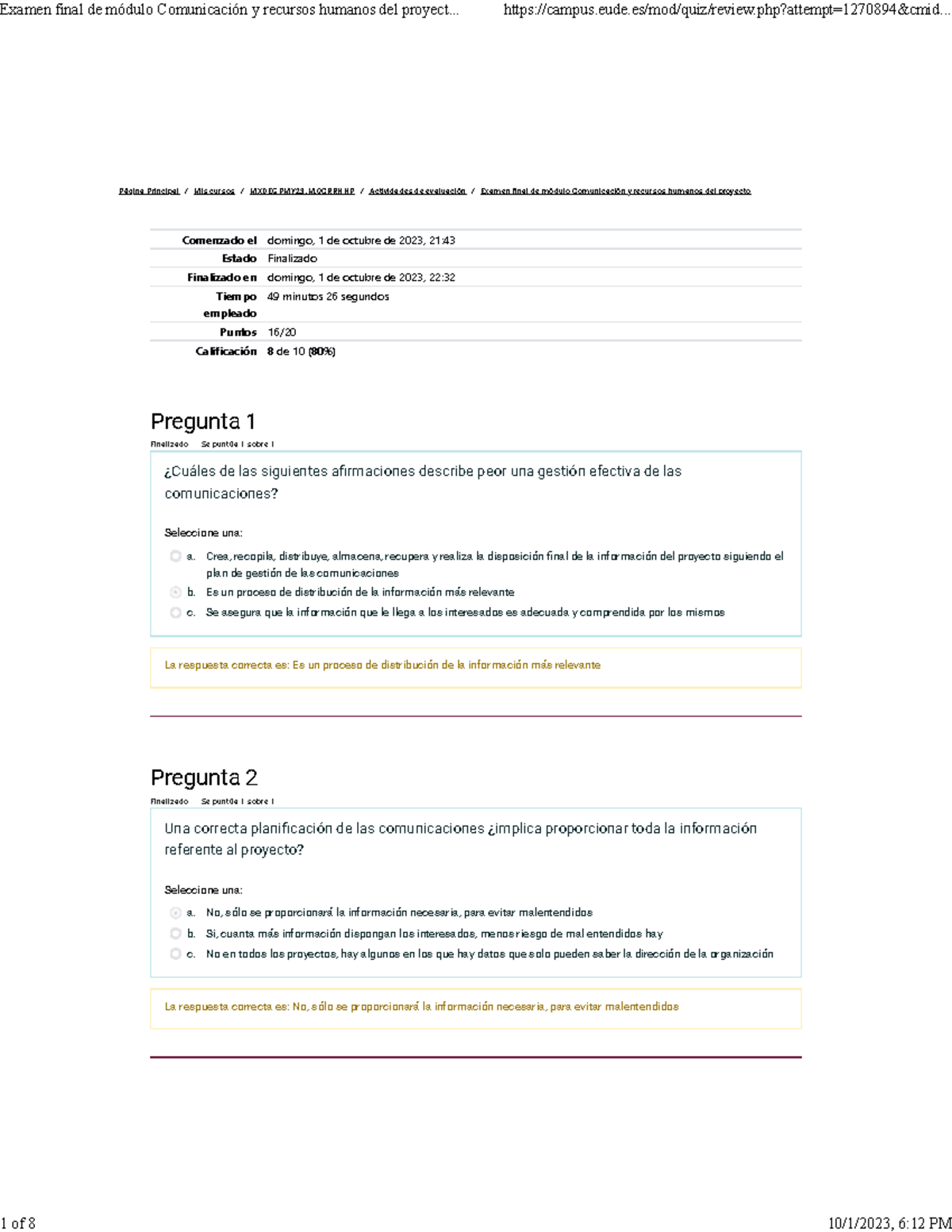 Examen final Mod 07 Comunicaciones & RRHH - Página Principal / Mis ...