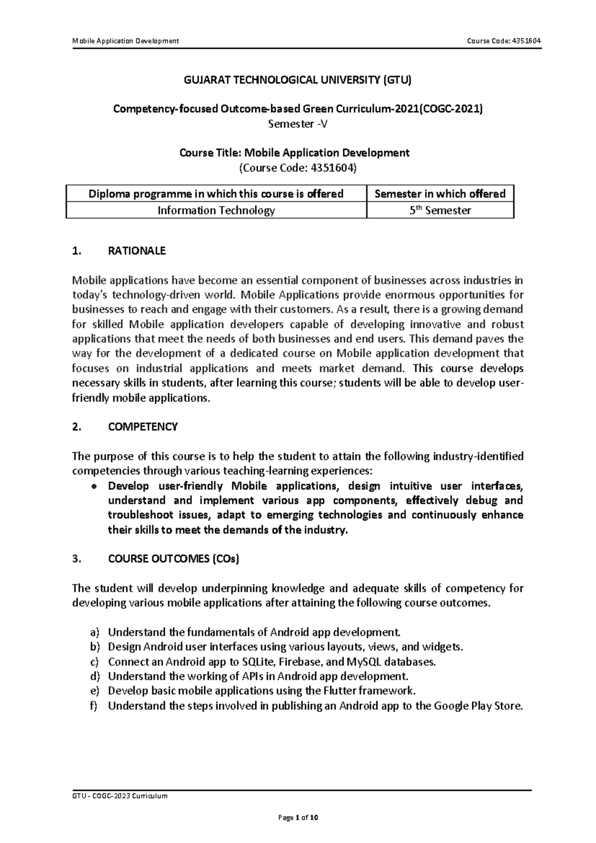 Mobile Application Dev 4351604 - GTU - COGC-2023 Curriculum GUJARAT ...