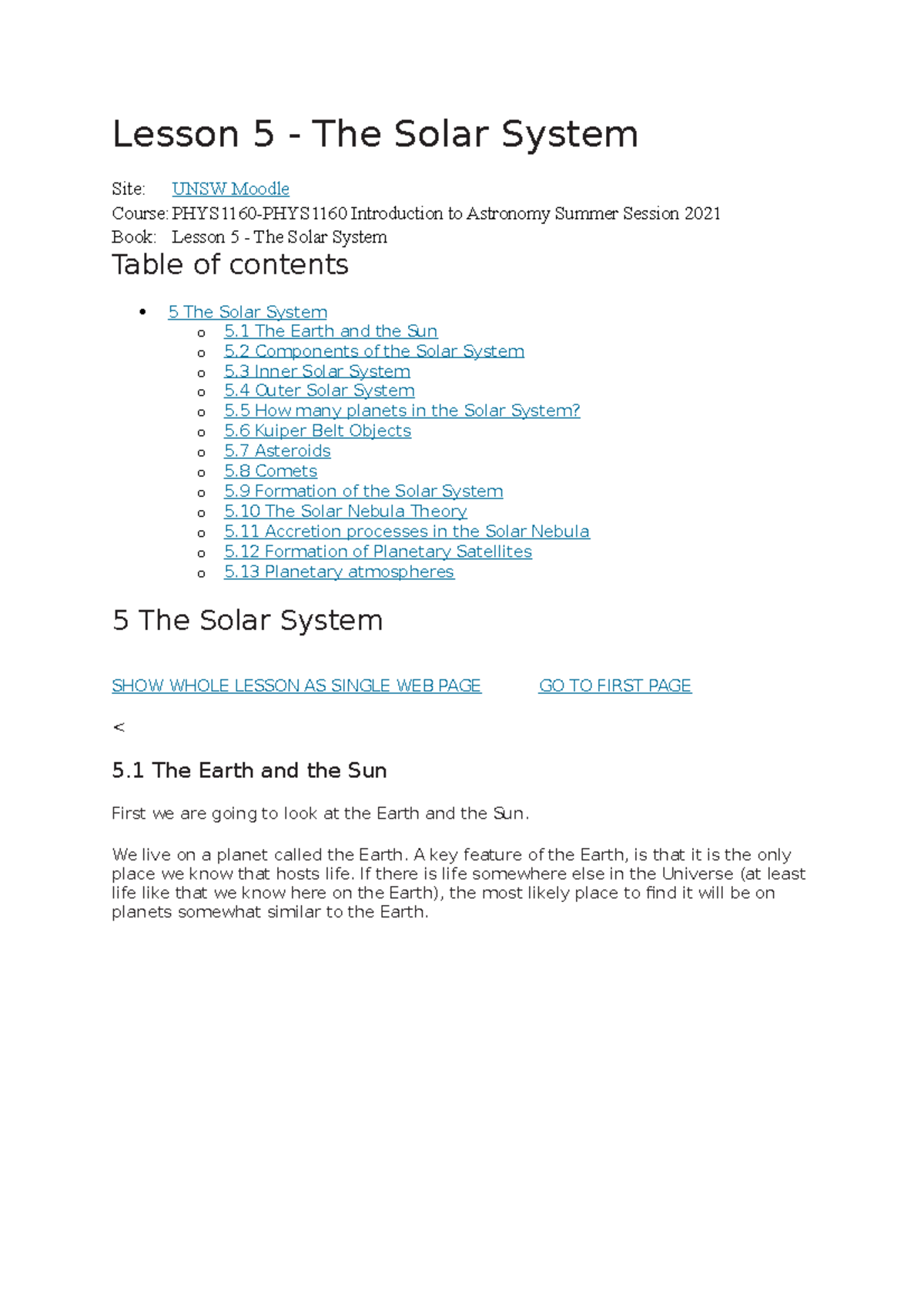 Lesson 5 - Lecture notes 5 - Lesson 5 - The Solar System Site: UNSW ...