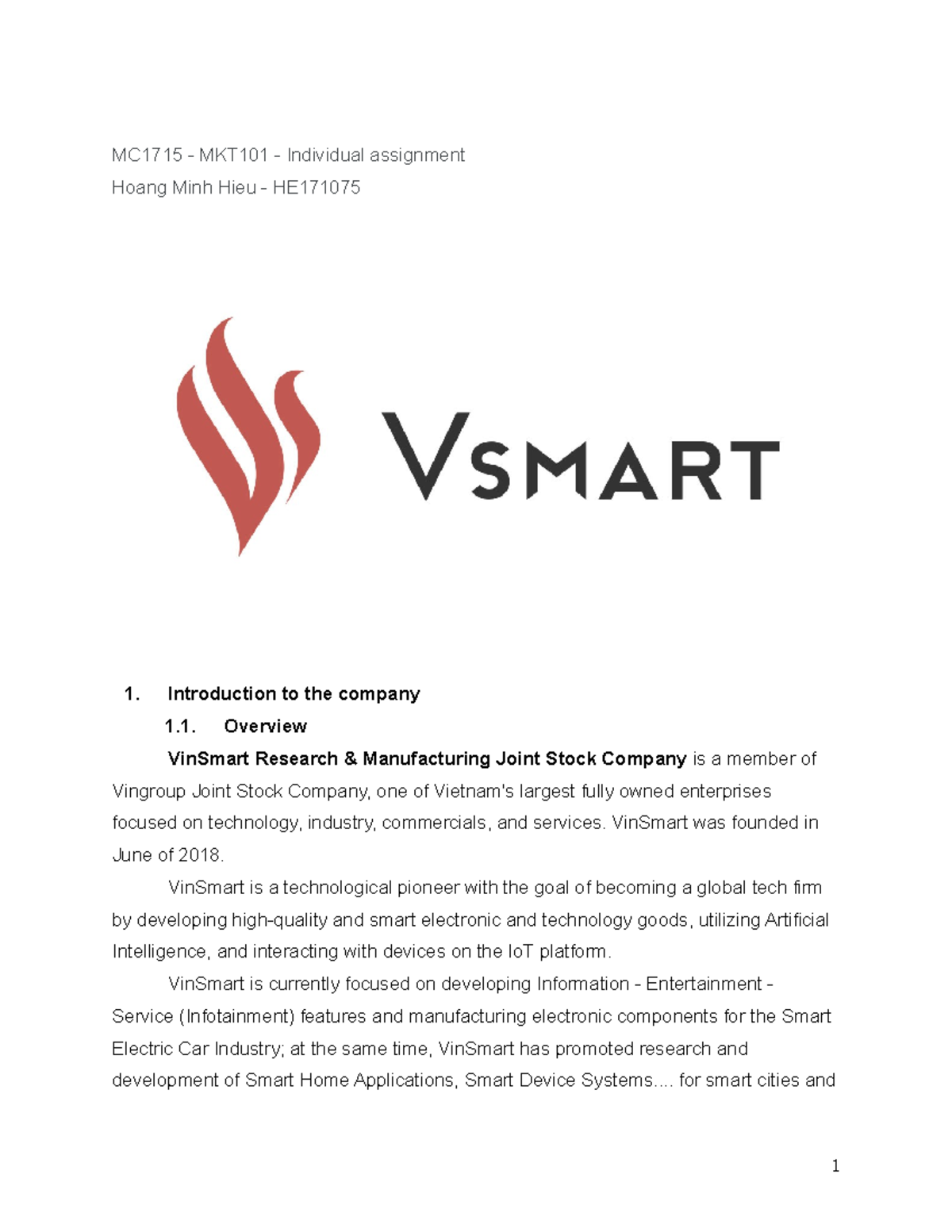 Hoang Minh Hieu - Individual assignment - MC1715 - MKT101 - Individual ...