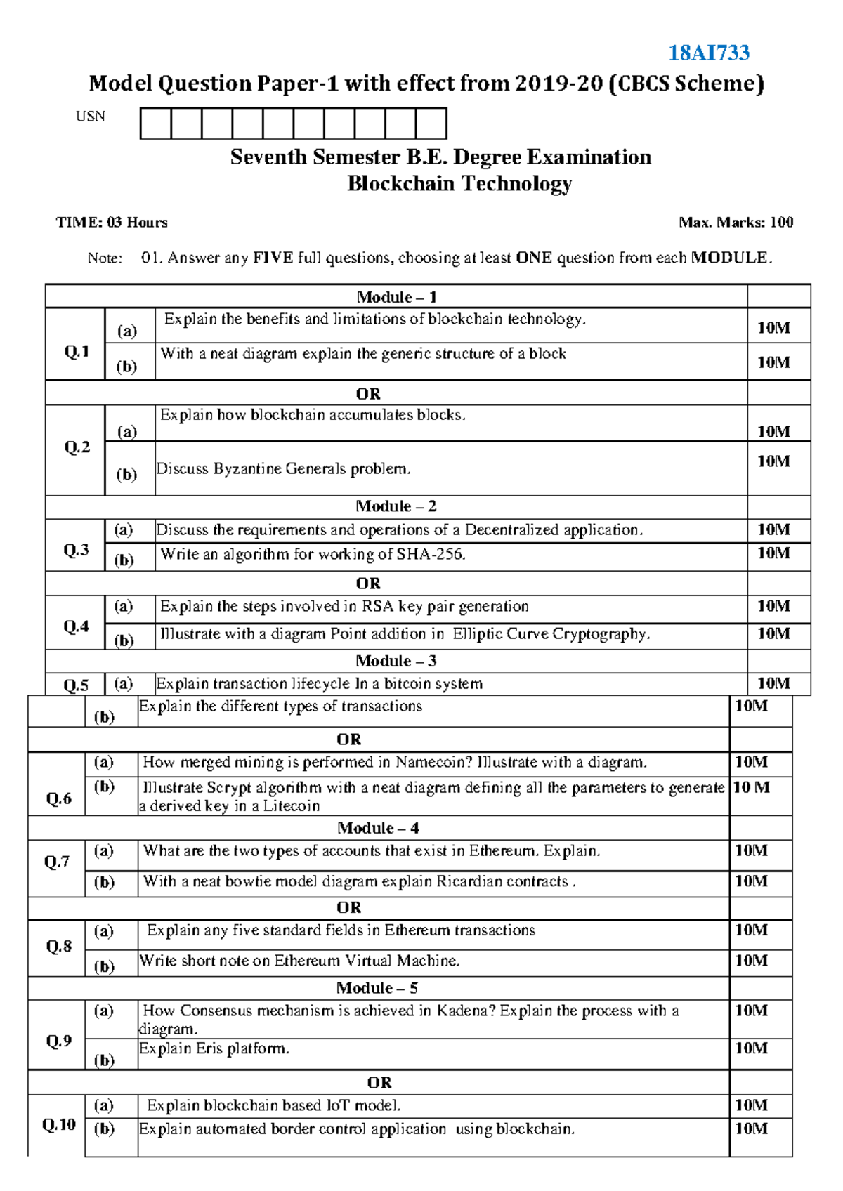 18AI733 model paper - NOTES - 18AI Model Question Paper-1 with effect ...