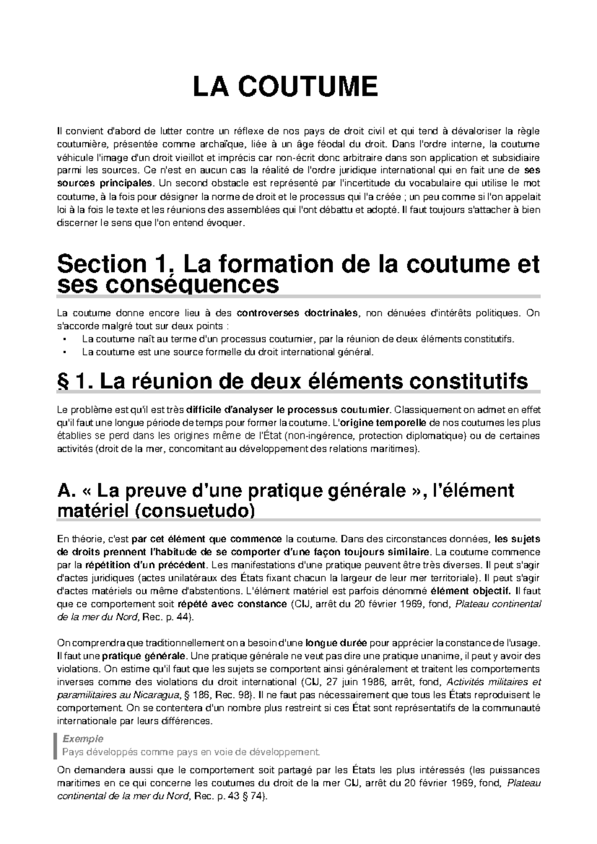 La coutume en Droit international - LA COUTUME Il convient d'abord de ...