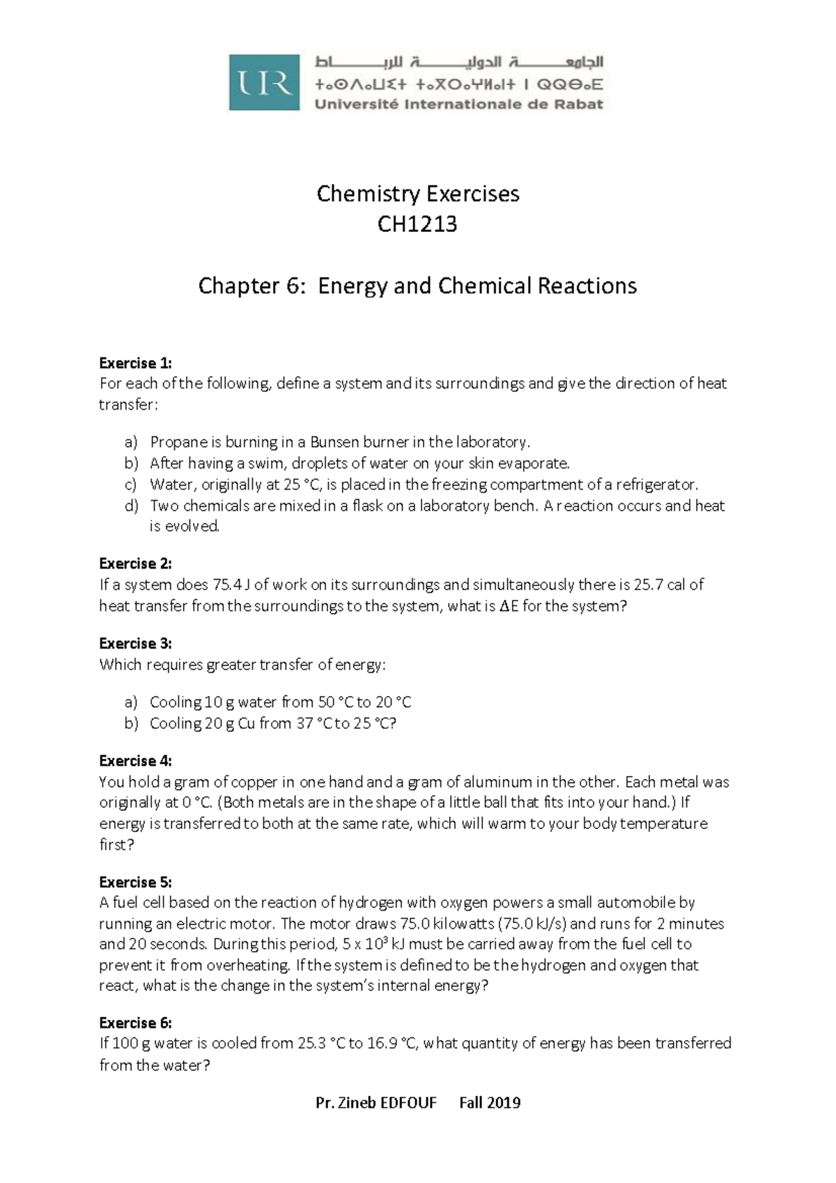 Exercises- Chapter 6 - Energy and Chemical Reactions- part 1 - Pr ...