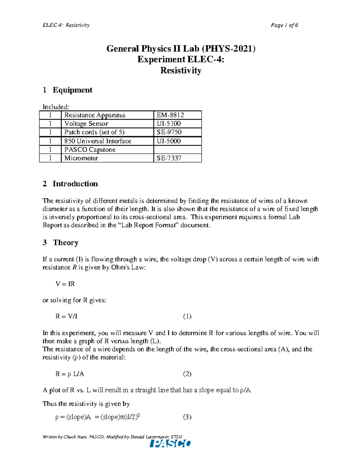 ELEC 4 Resistivity - ywgw - General Physics II Lab (PHYS-2021 ...