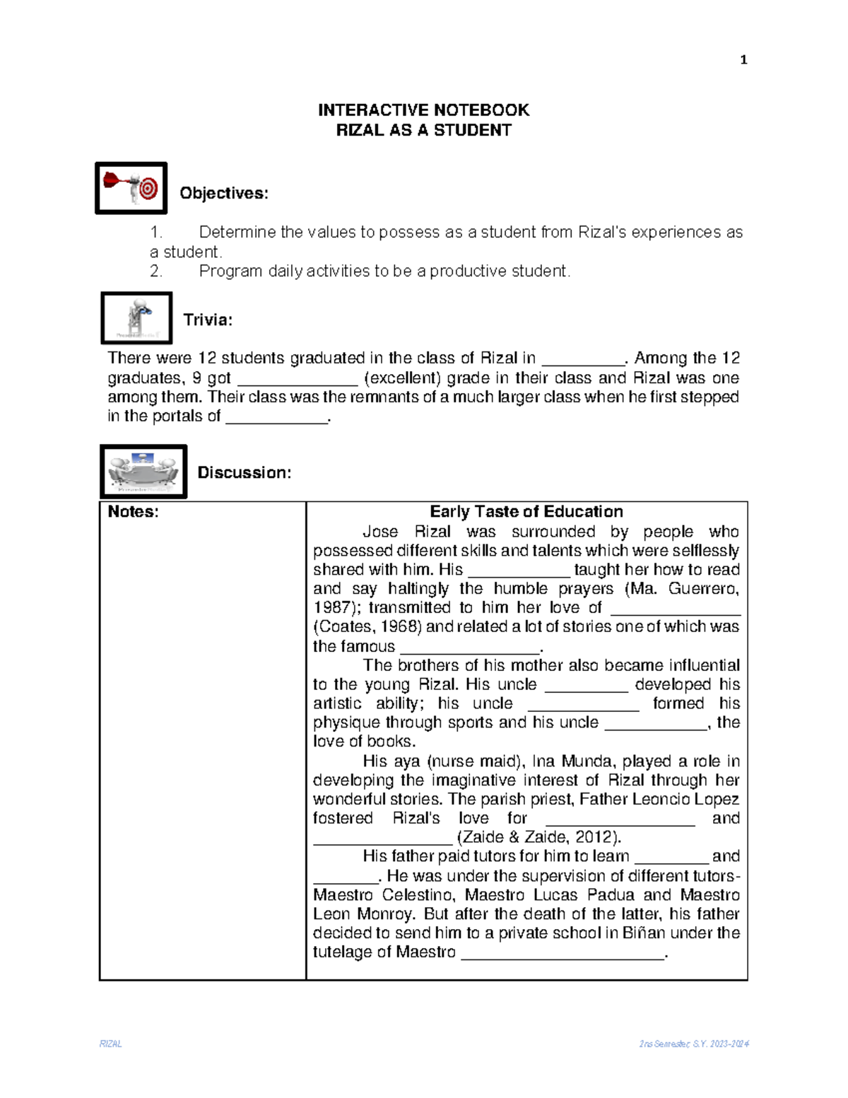 Ilovepdf merged (11) - 1 RIZAL 2ns Semester; S. 2023- 2024 INTERACTIVE NOTEBOOK RIZAL AS A ...