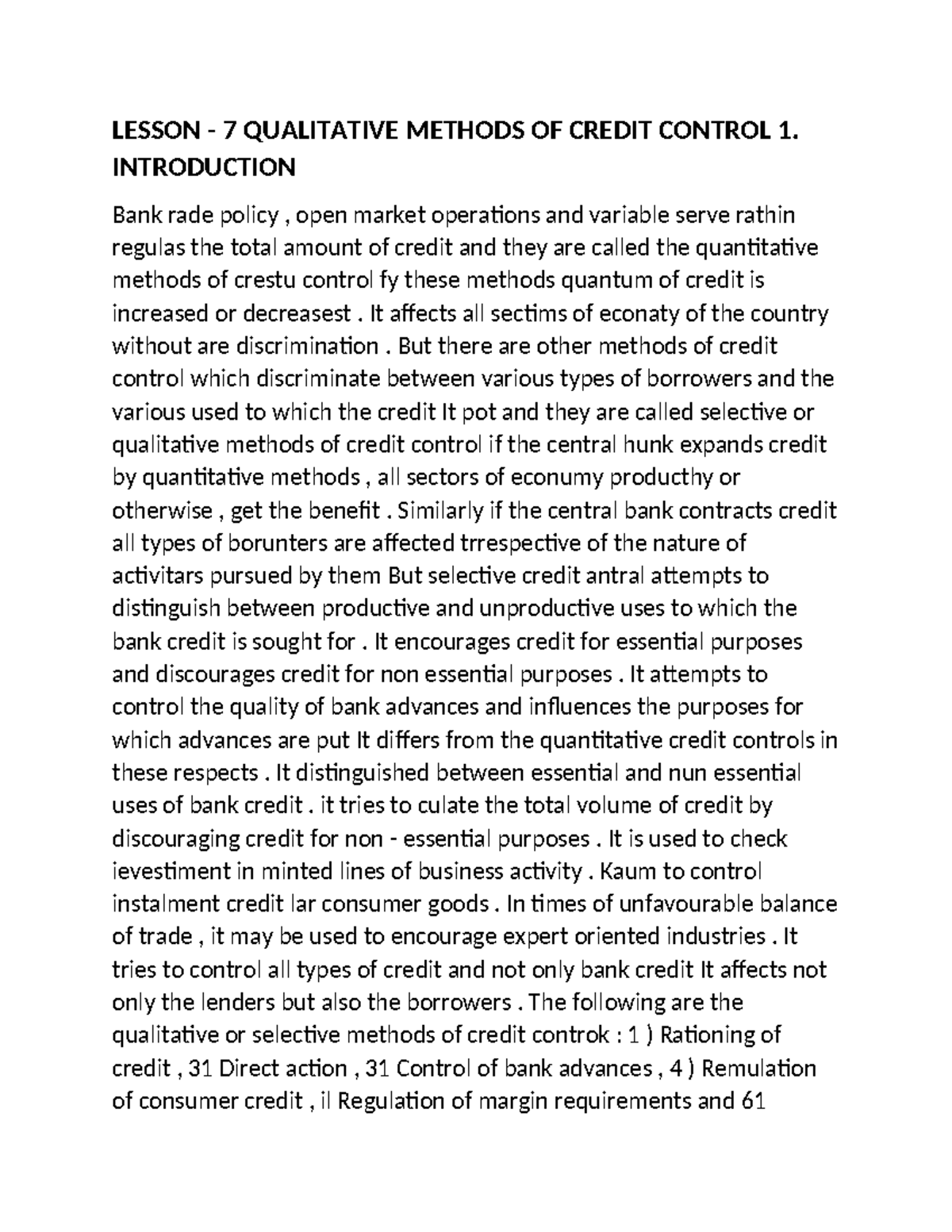 Qualitative Methods OF Credit Control - LESSON - 7 QUALITATIVE METHODS ...