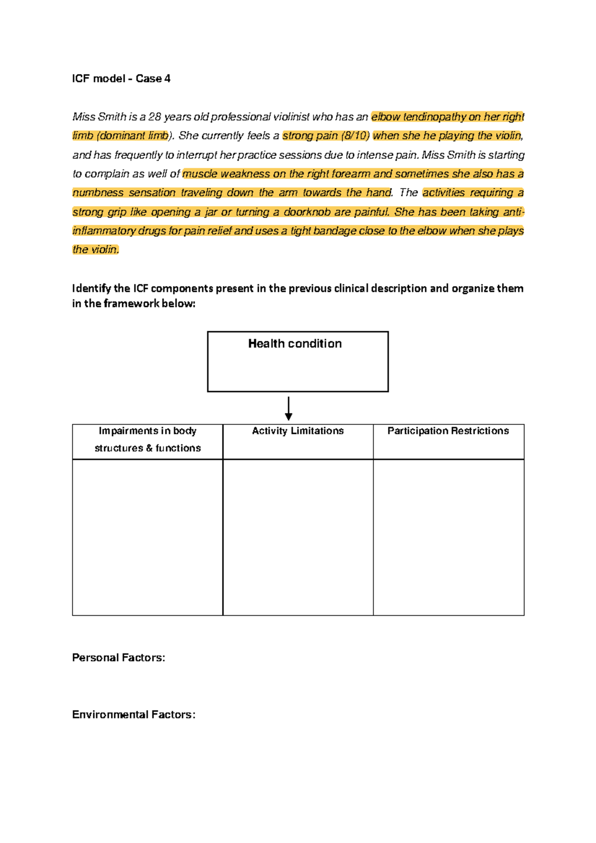 ICF model case4 - ICF - ICF model - Case 4 Miss Smith is a 28 years old ...