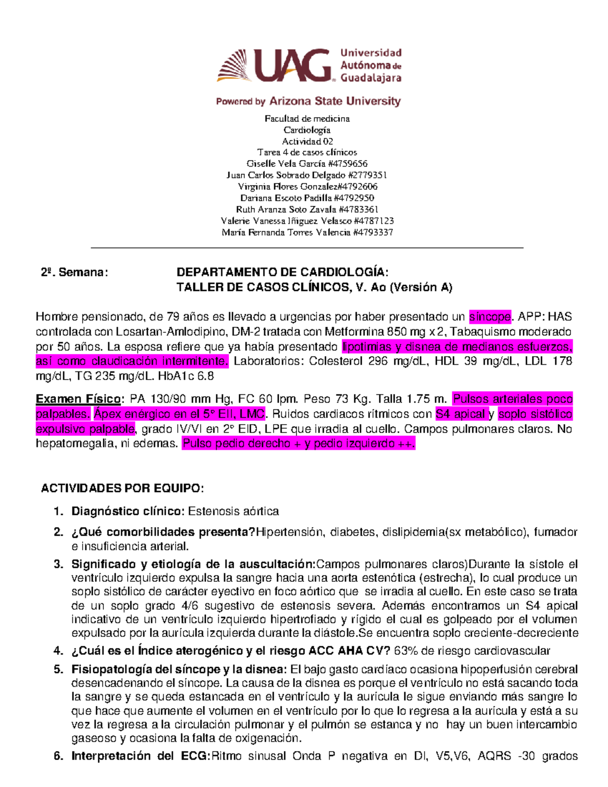 Tarea 3 aortica - Tare 3 aortic Cardiología - Facultad de medicina Cardiología Actividad 02 ...