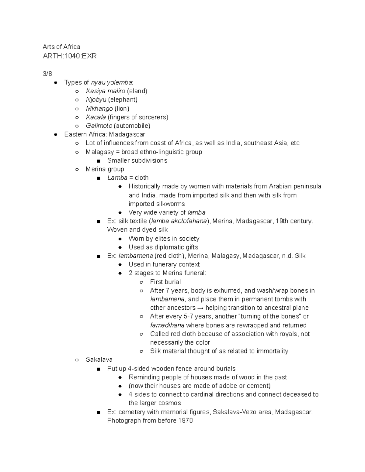 Arts of africa notes part 2 - Arts of Africa ARTH:1040:EXR 3/ Types of ...