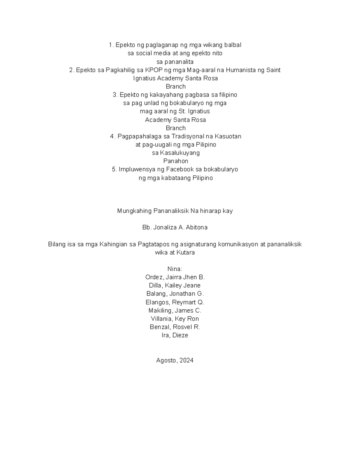 Untitled-document - I'm pretty - Epekto ng paglaganap ng mga wikang ...