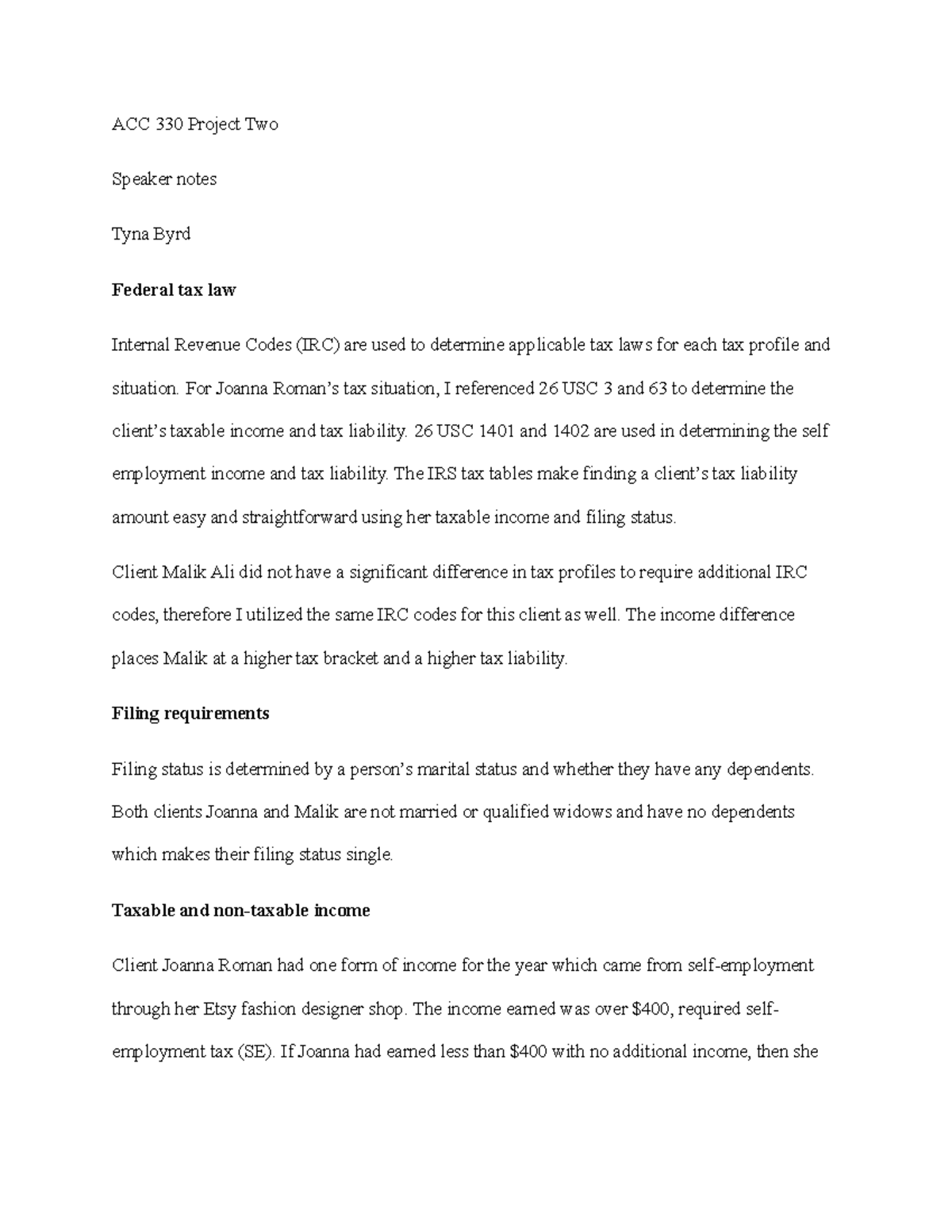 ACC 330 Project Two speaker notes - ACC 330 Project Two Speaker notes ...