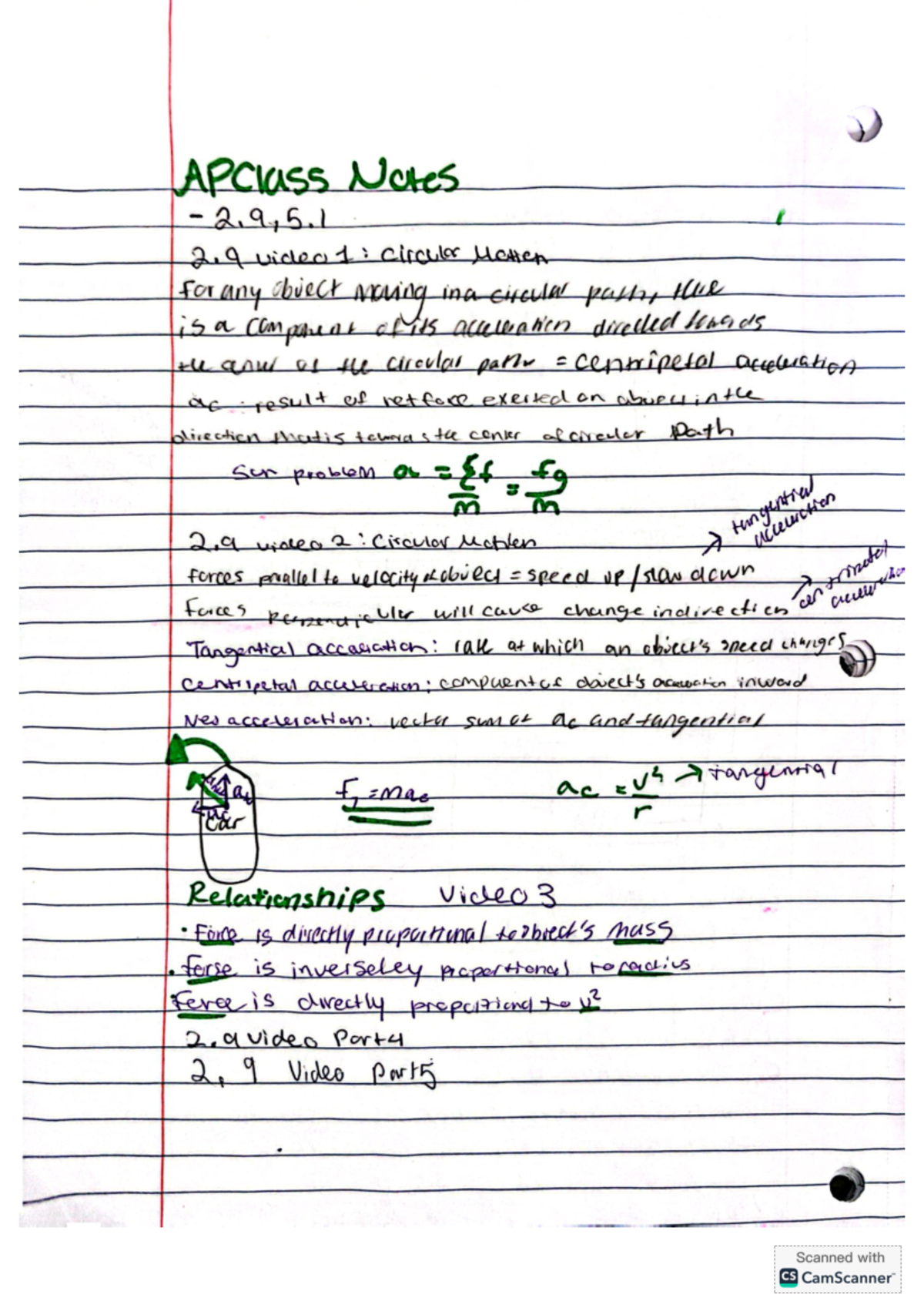 Ap Classroom Unit Circular Motion and Projectile Notes - Apclass Notes ...