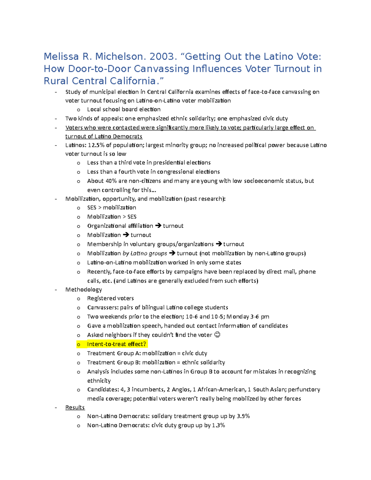 Class 5 Melissa R - Overview - Melissa R. Michelson. 2003. “Getting Out ...