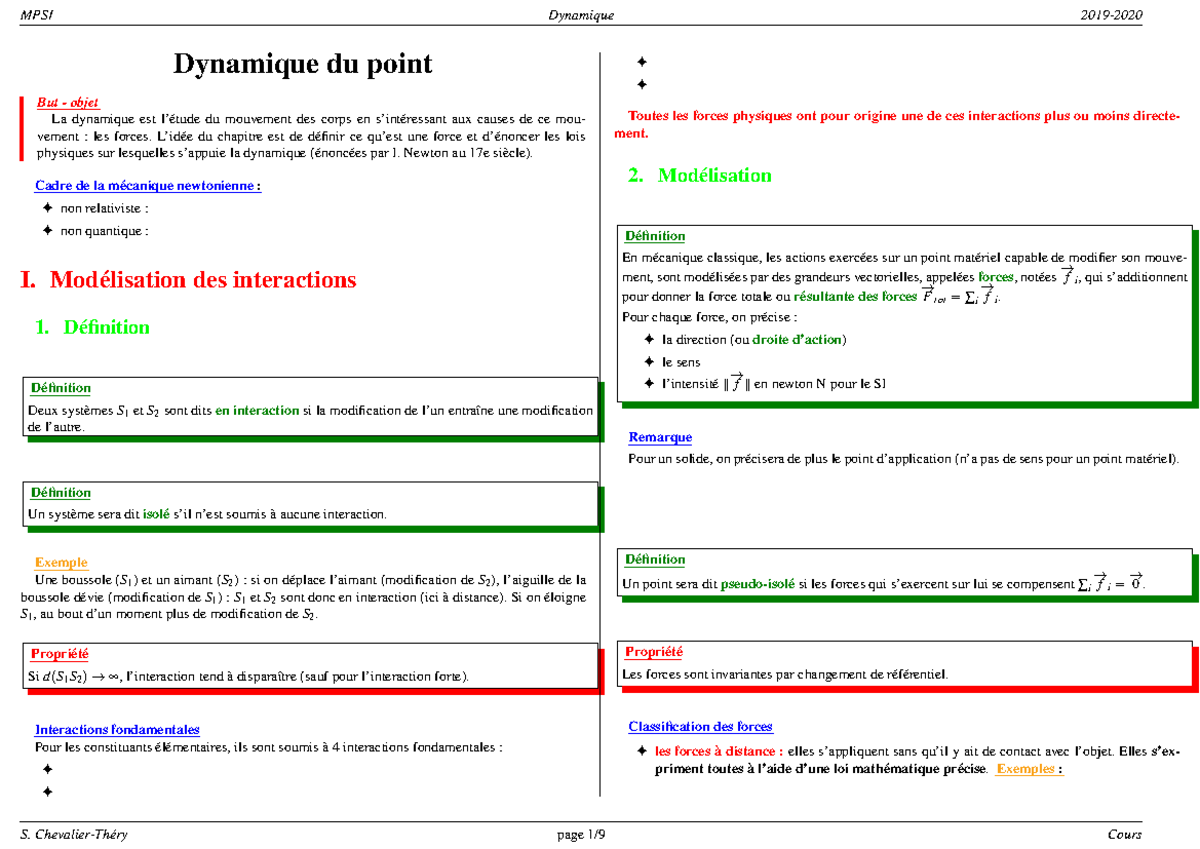12 dynamique cours eleve - Dynamique du point But - objet La dynamique ...