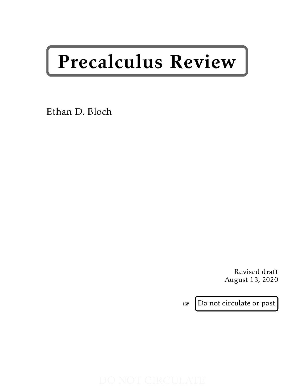 Precalculus review gray - Precalculus Review Ethan D. Bloch Revised ...