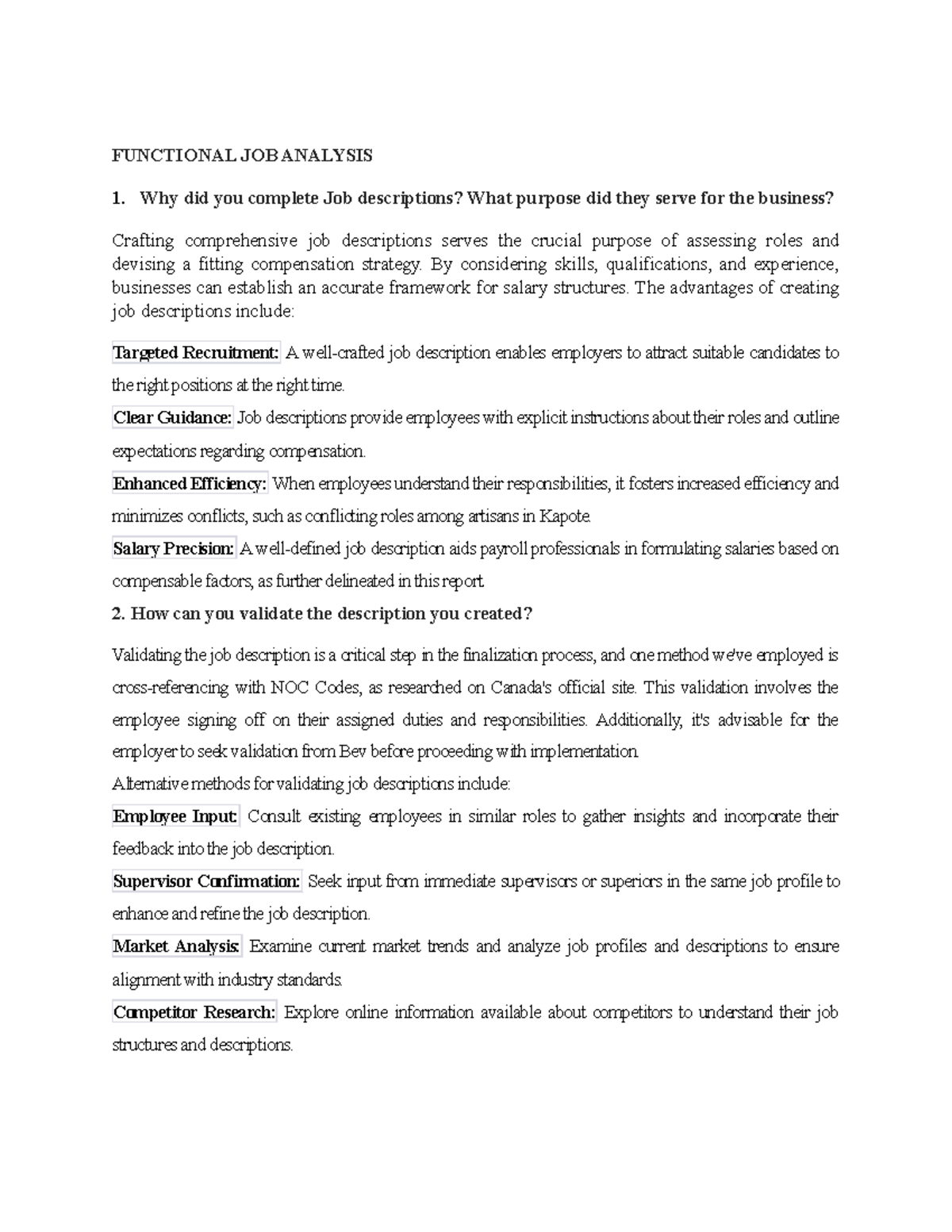 Functional JOB Analysis - FUNCTIONAL JOB ANALYSIS Why did you complete ...