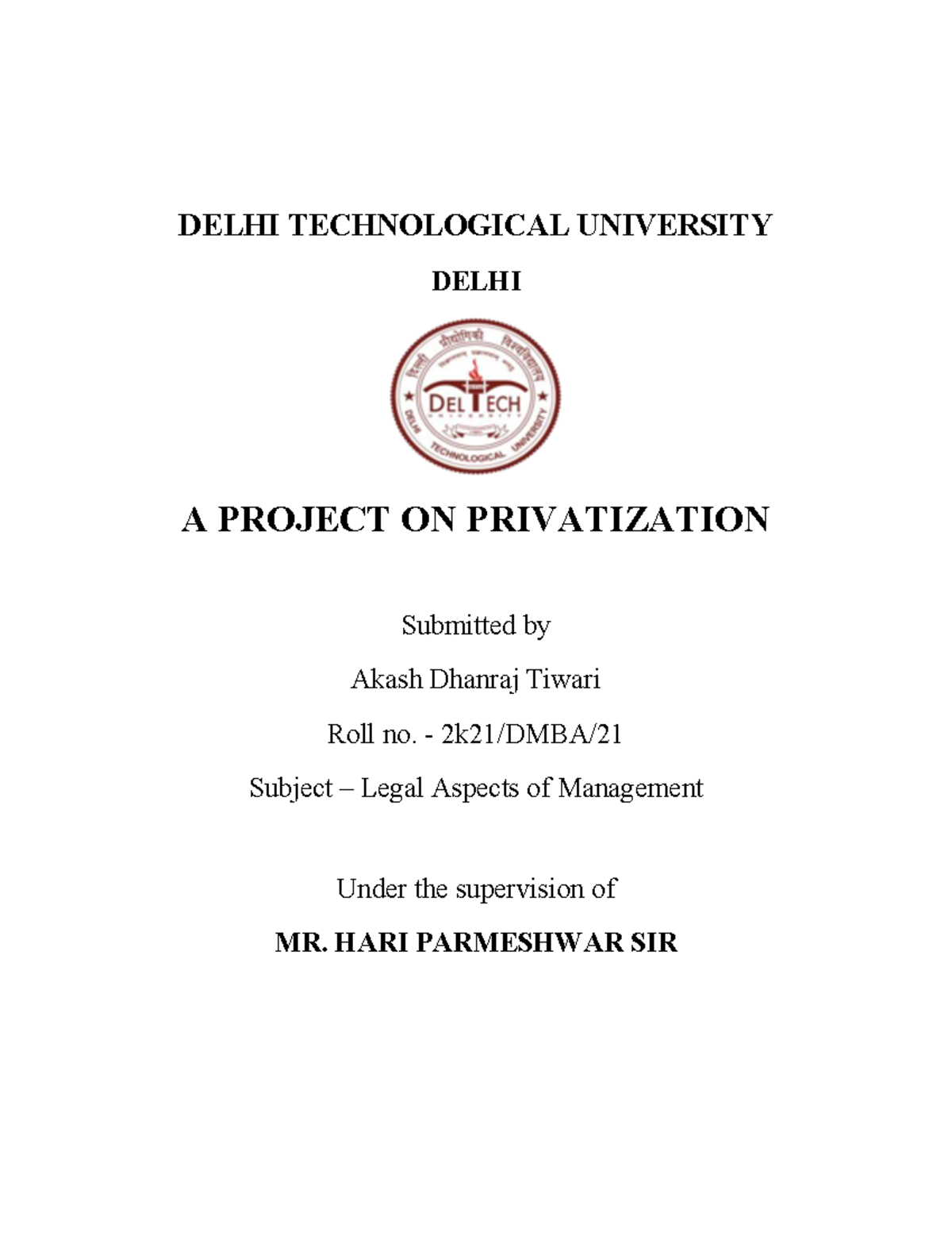 legal aspects of management project - DELHI TECHNOLOGICAL UNIVERSITY ...