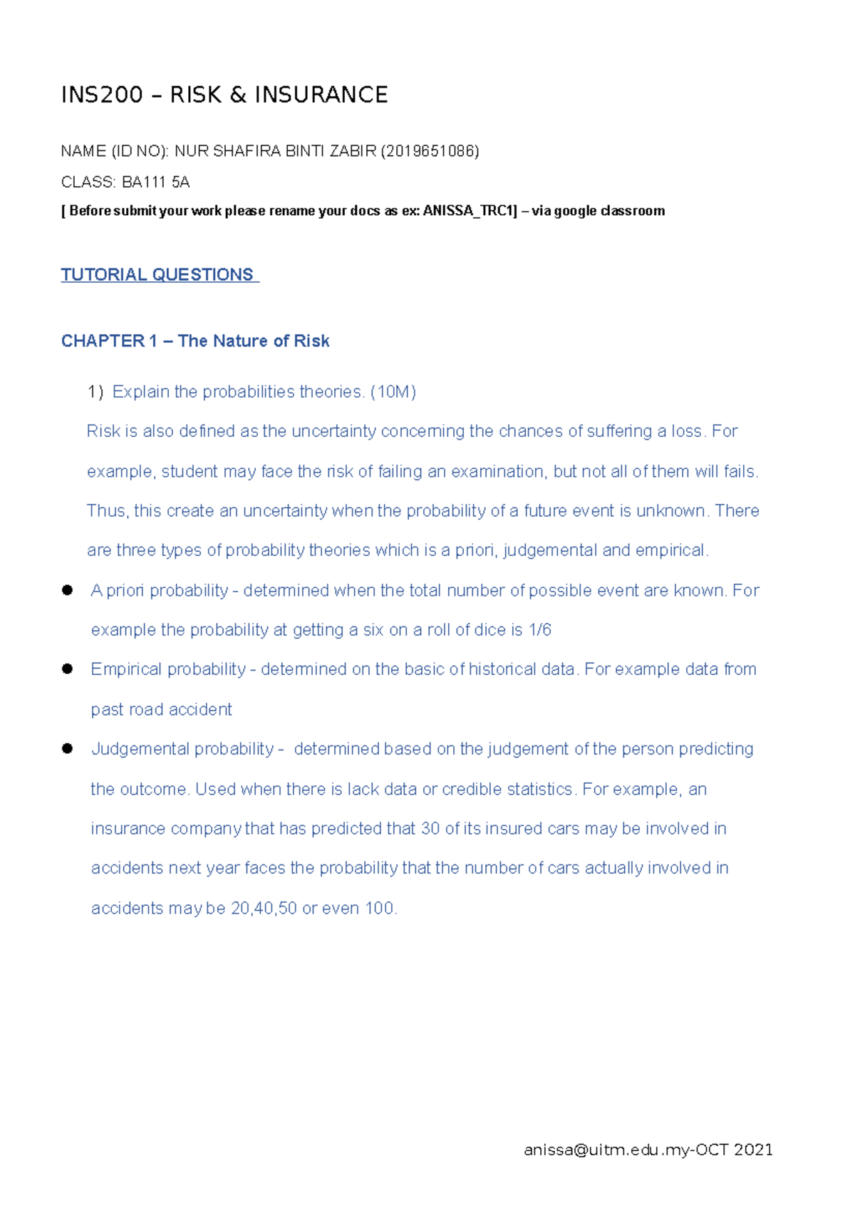 INS200 TUTORIAL EXPLANATION - Business and Management - UiTM - Studocu