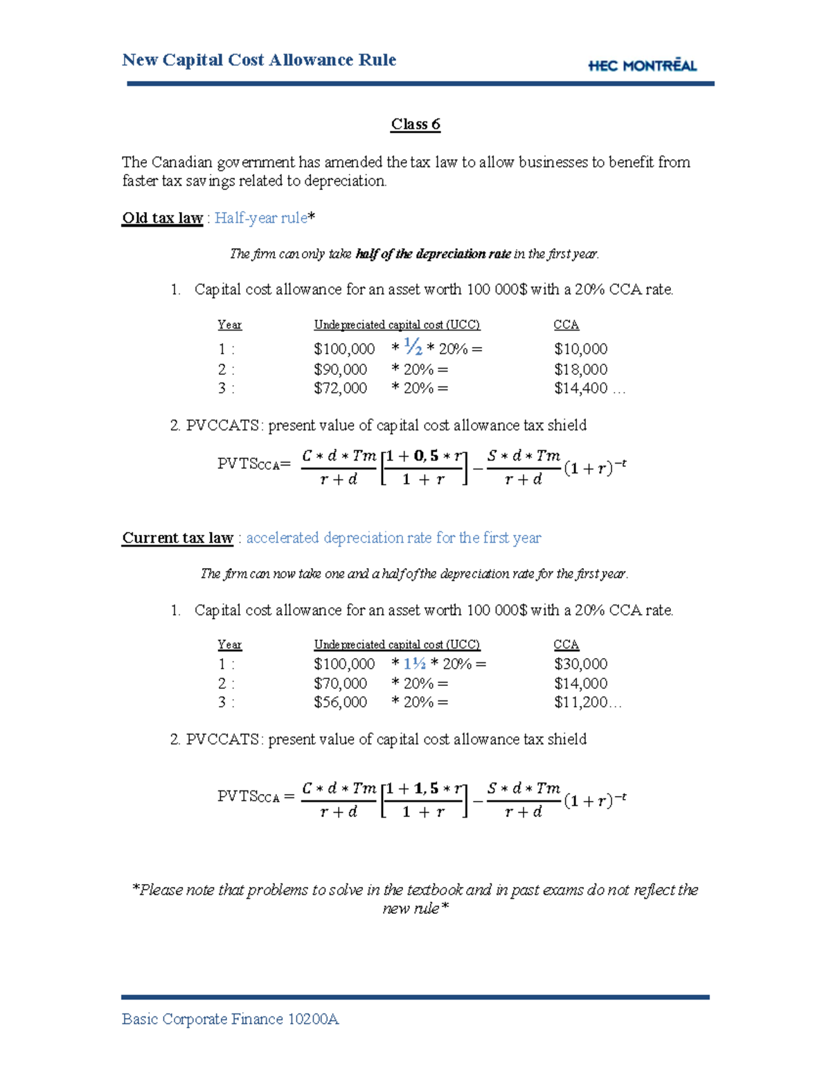 New CCA rule v2 pdf - finance - New Capital Cost Allowance Rule Basic ...