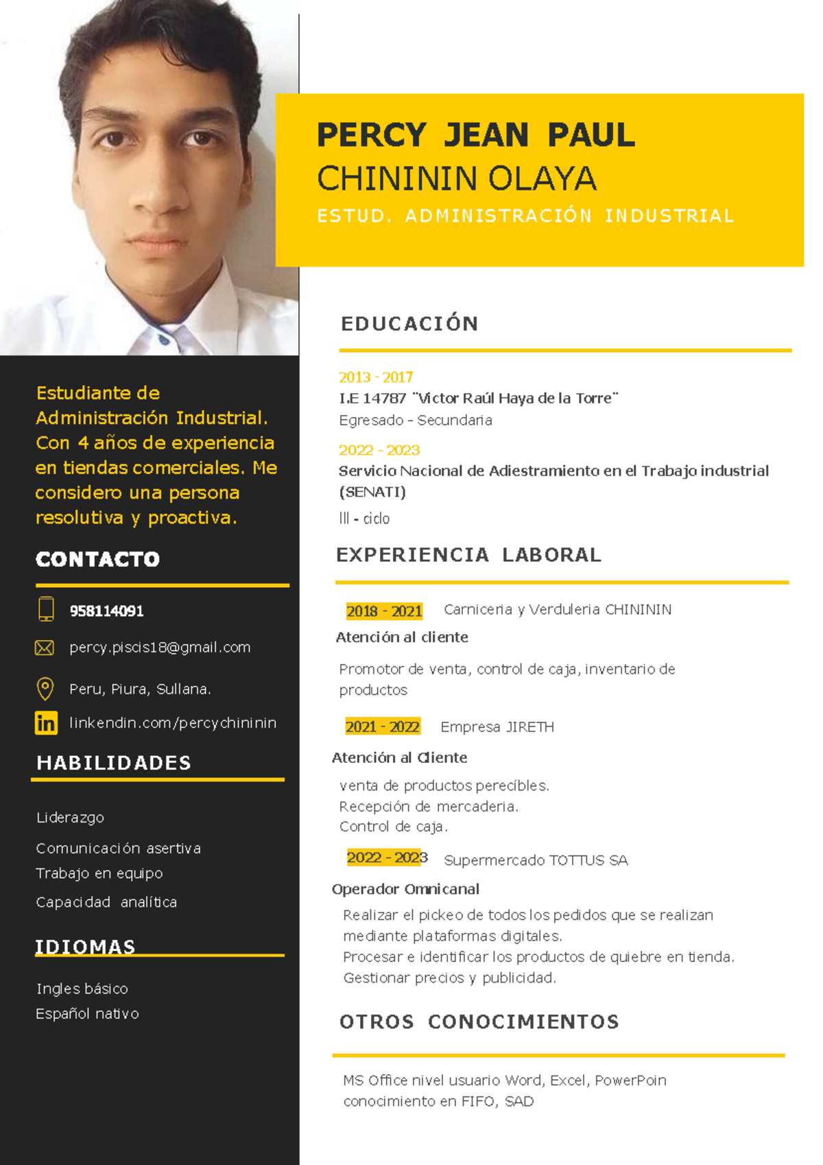 Curriculum vitae - FORMATO - Estudiante de Administración Industrial ...