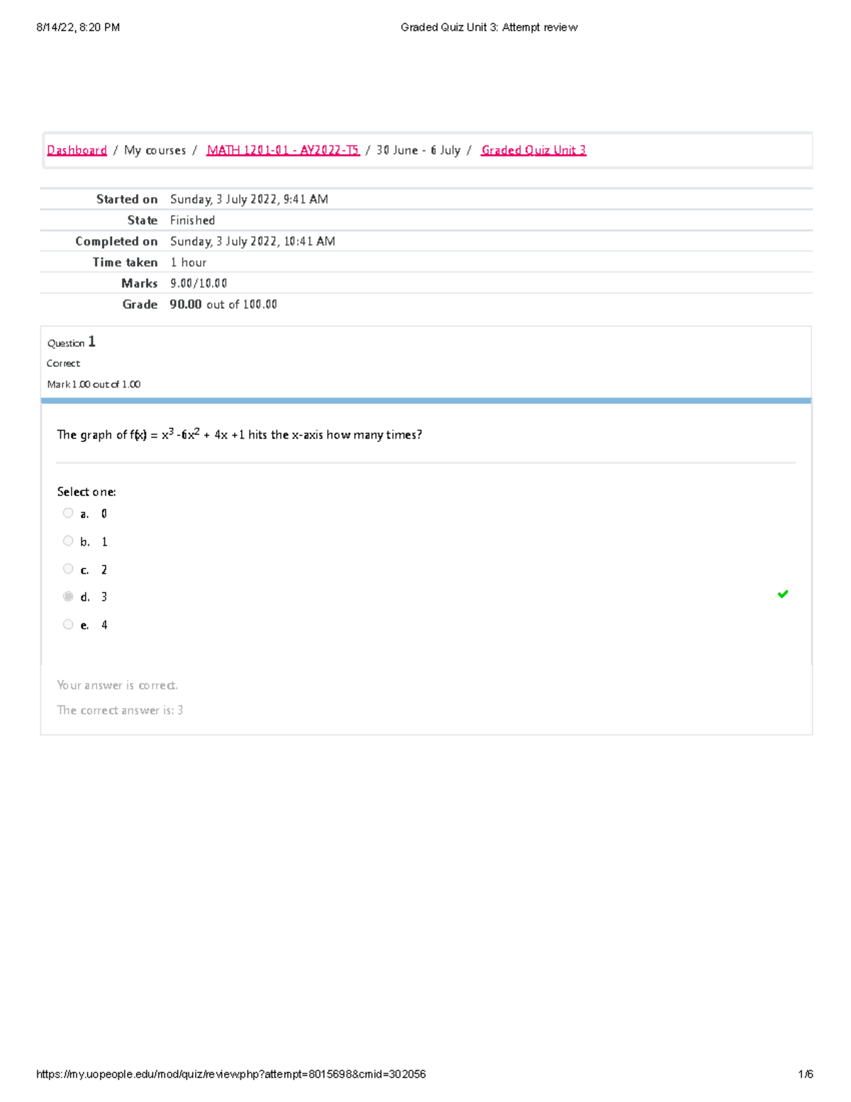 MATH 1201 College Algebra Graded Quiz Unit 3 - Started on Sunday, 3 ...