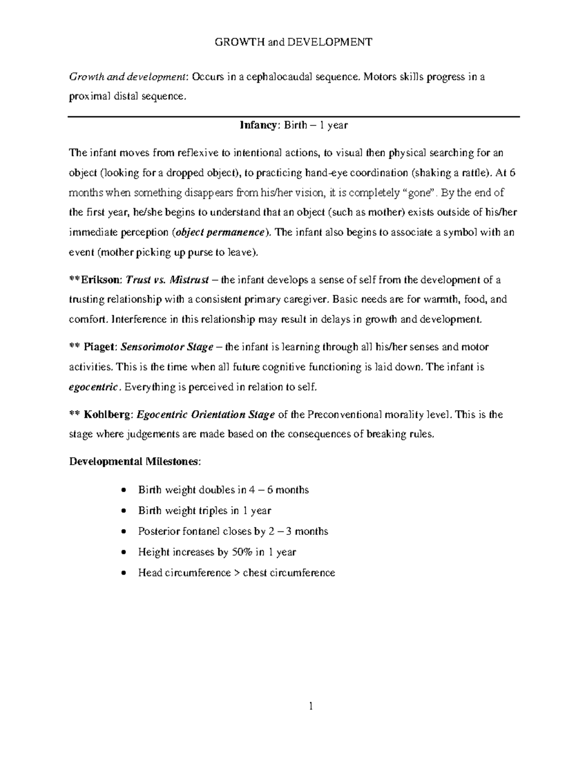 Growth and Development Handout Mom Baby - Growth and development ...