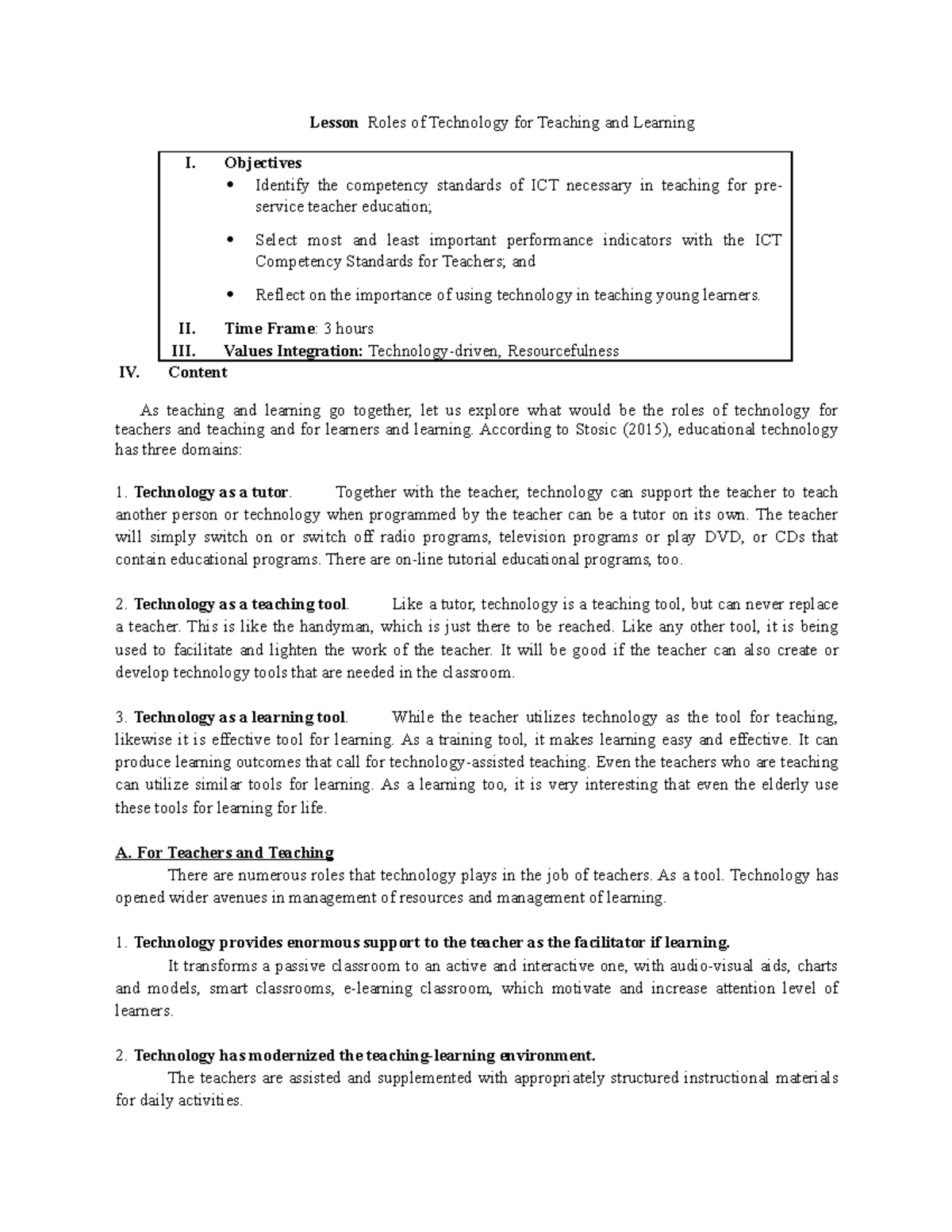 Module 4 week 4 Lesson - Lectures - Lesson Roles of Technology for ...