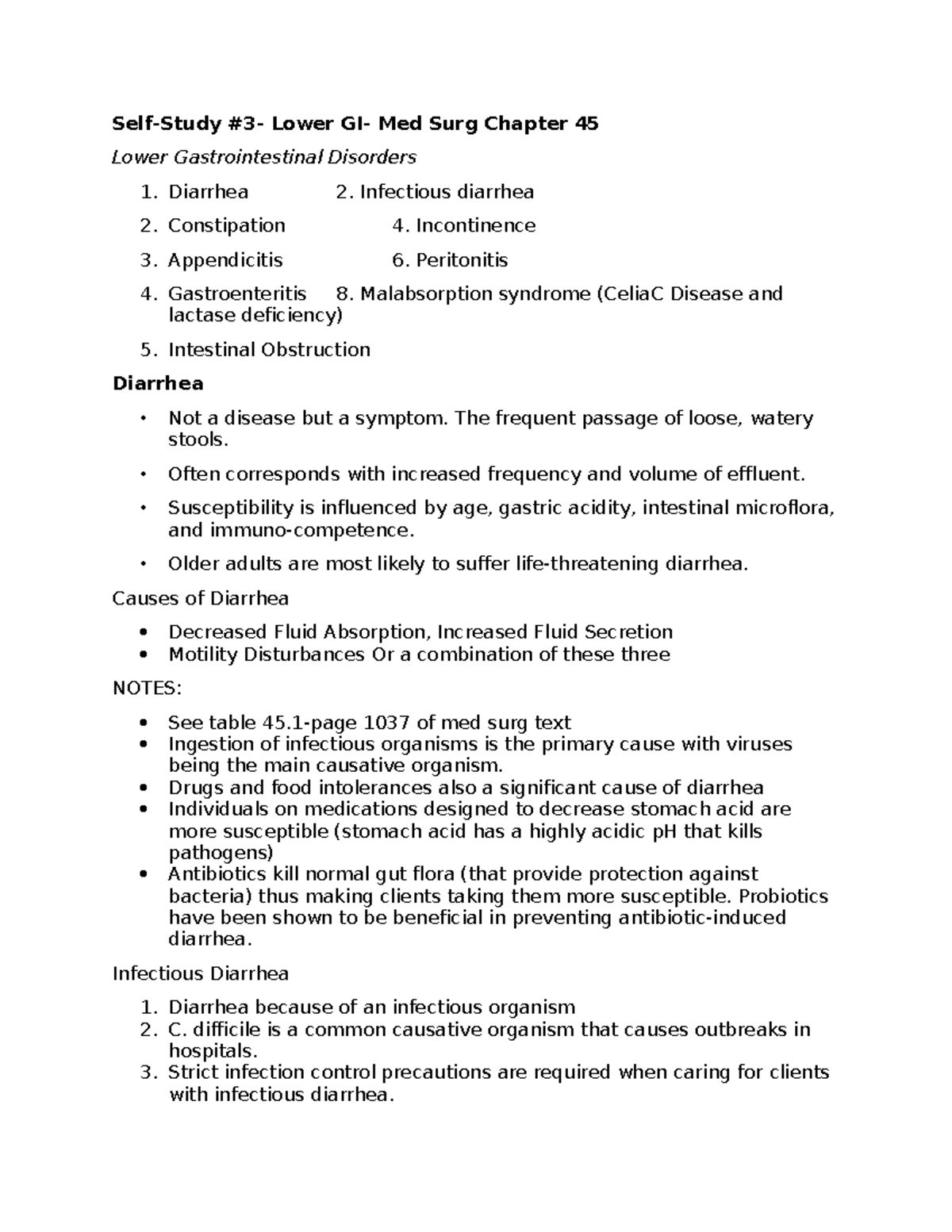 Lower GI - Self Study - Self-Study #3- Lower GI- Med Surg Chapter 45 ...
