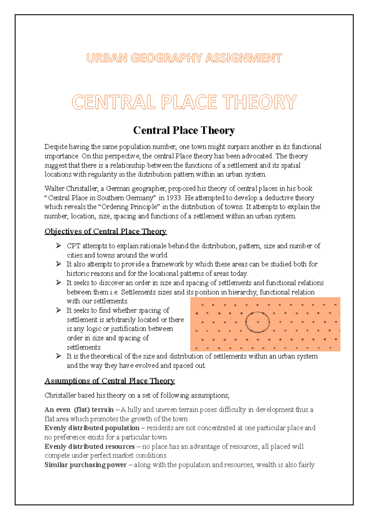Central Place Theory ass - Central Place Theory Despite having the same ...