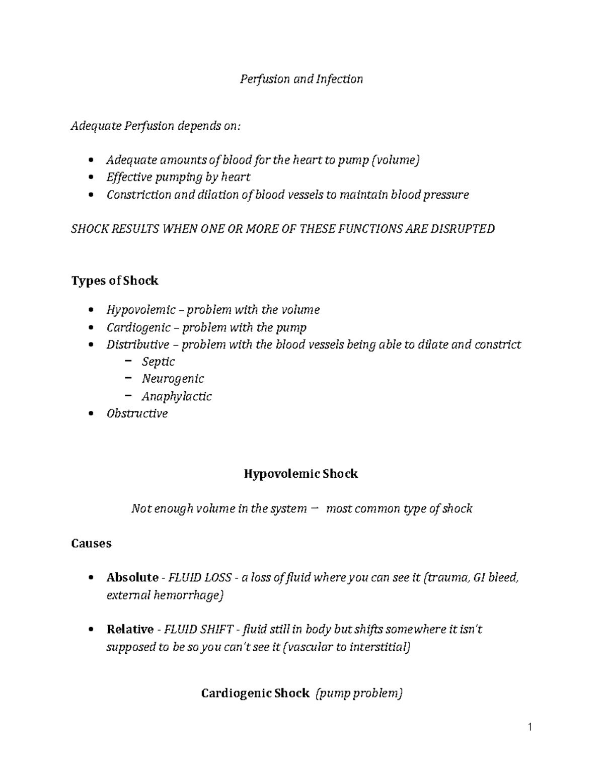 Shock and DIC Outline - good - Perfusion and Infection Adequate ...