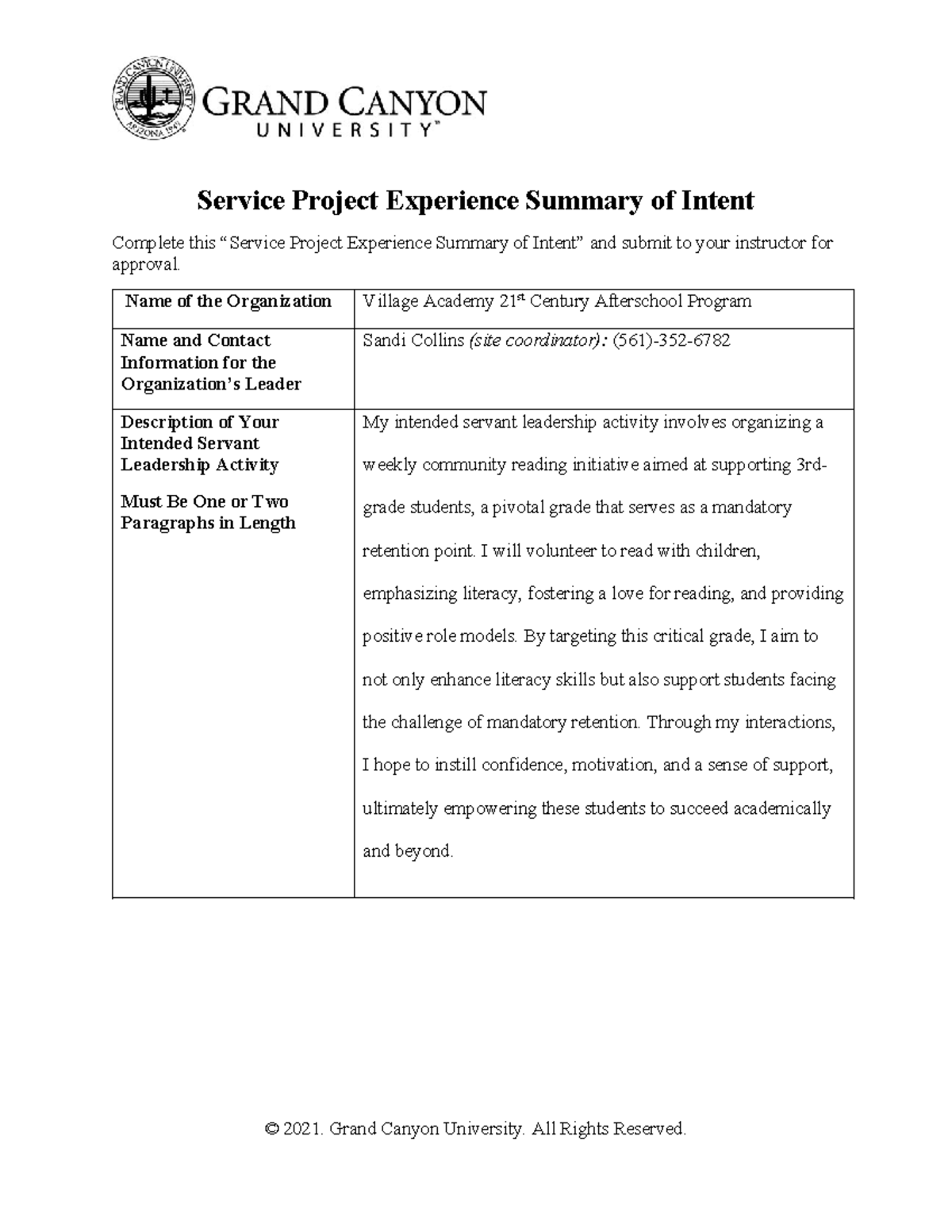 MGT-410-RS-Service Project Experience Summary of Intent - Service ...
