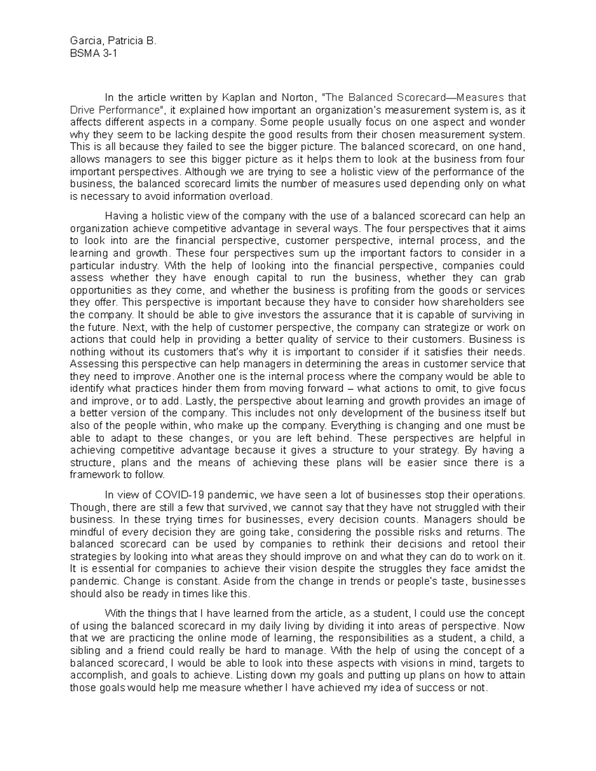 Case #1 - Performance Management System - Garcia, Patricia B. BSMA 3- In the article written by ...