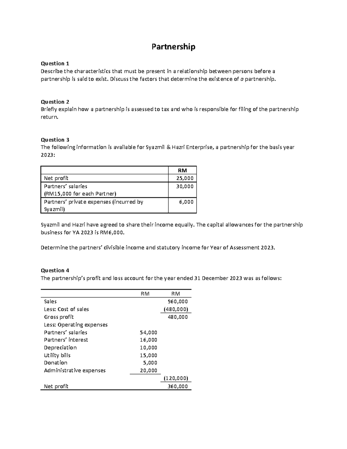 Tutorial 1-Partnership - Partnership Question 1 Describe the ...