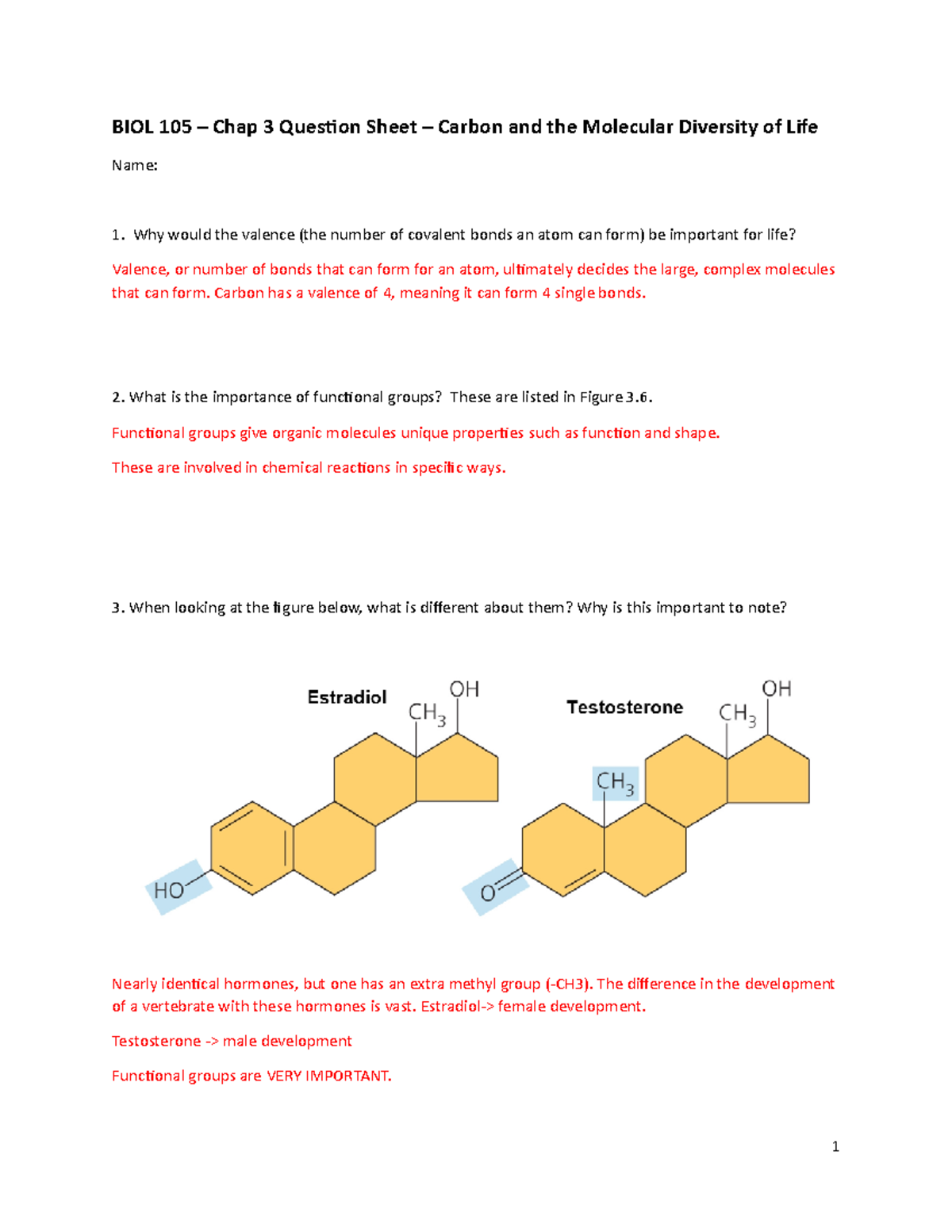 Chap 3 Question Sheet Fall 2021 - BIOL 105 – Chap 3 Question Sheet ...