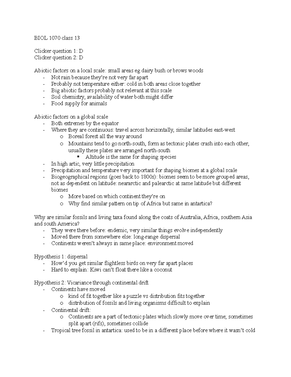 BIOL 1070 class 13 - Lecture notes 13 - BIOL 1070 class 13 Clicker ...