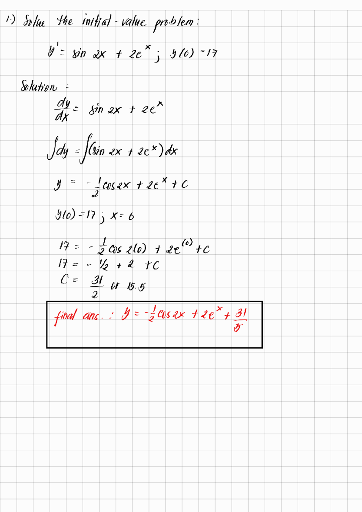 Quiz No 2 Solutions - complete solution of differential equations problems - 1.) Solue the ...