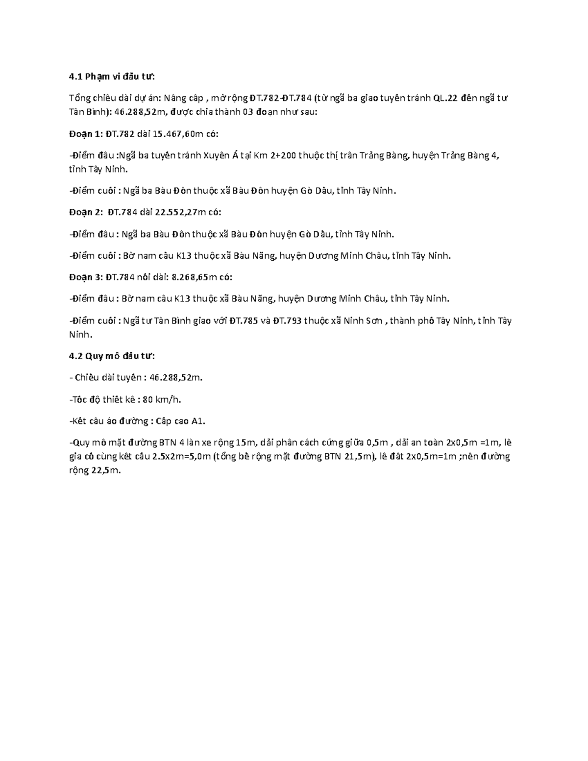 Quy mo dt782-784 - SDFH CVXB RE - 4 Ph m vi đầầu tạ ư: T ng chiềều dài dổ ự án: Nâng câấp , m ở ...