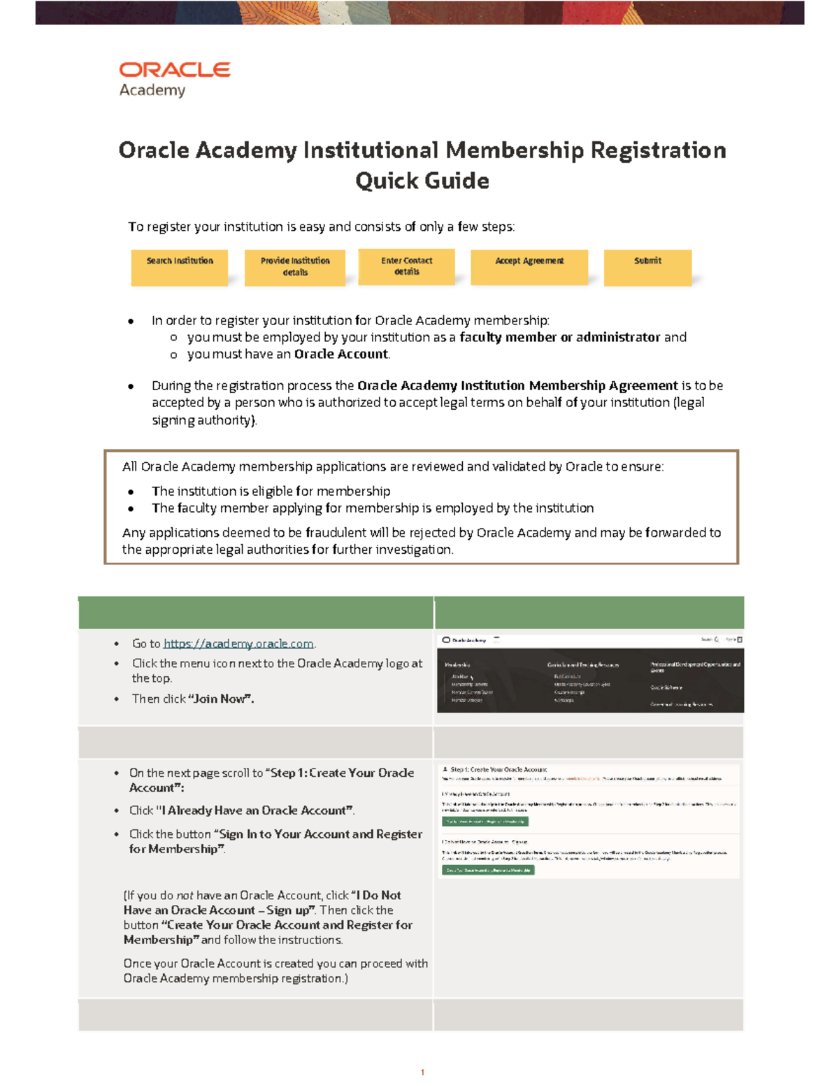 Academy Institution Membership Registration Guide - 1 Oracle Academy ...