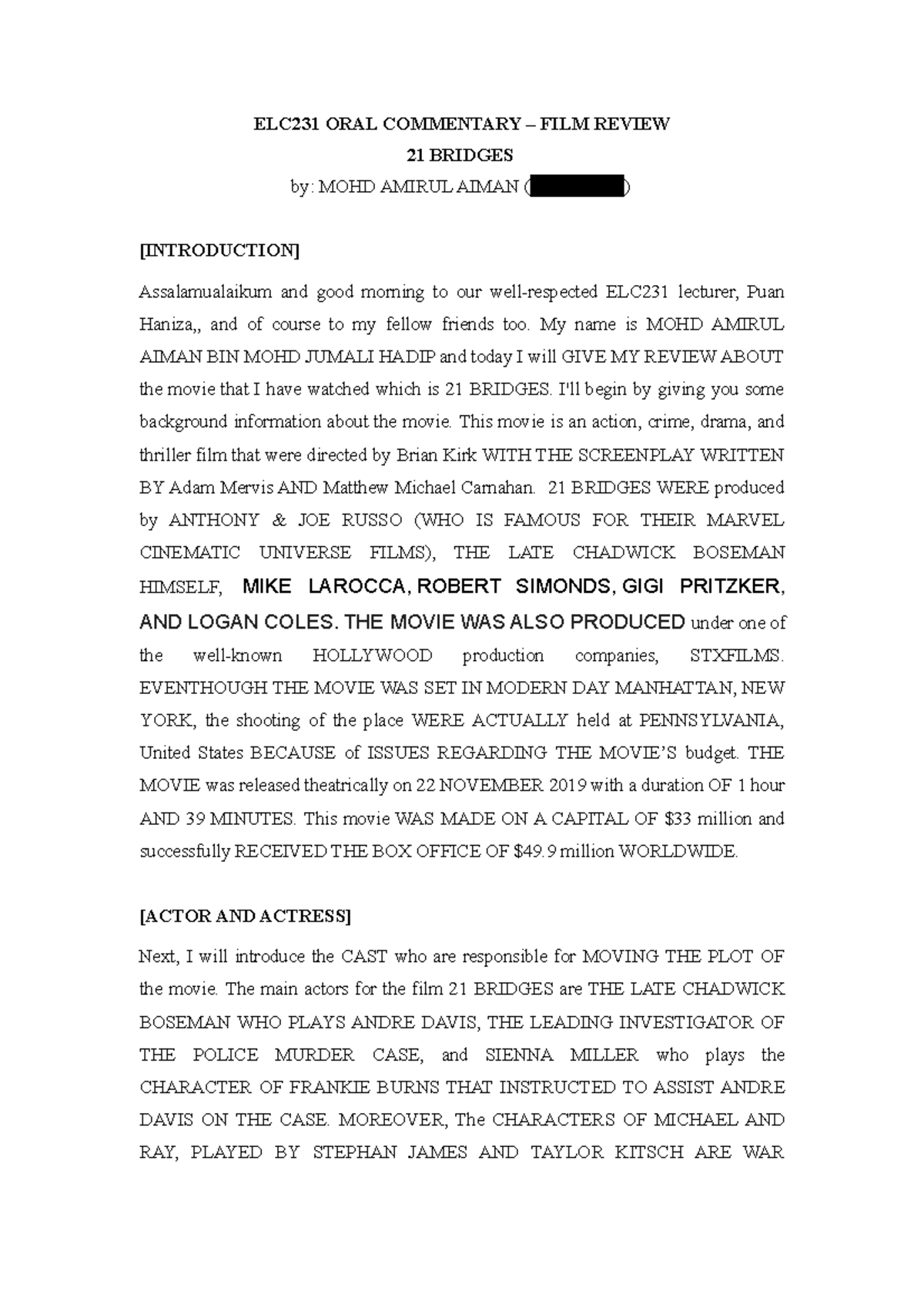 Week 8 Student's Sample Text THE ODD LIFE OF Timothy Green ungraded ...