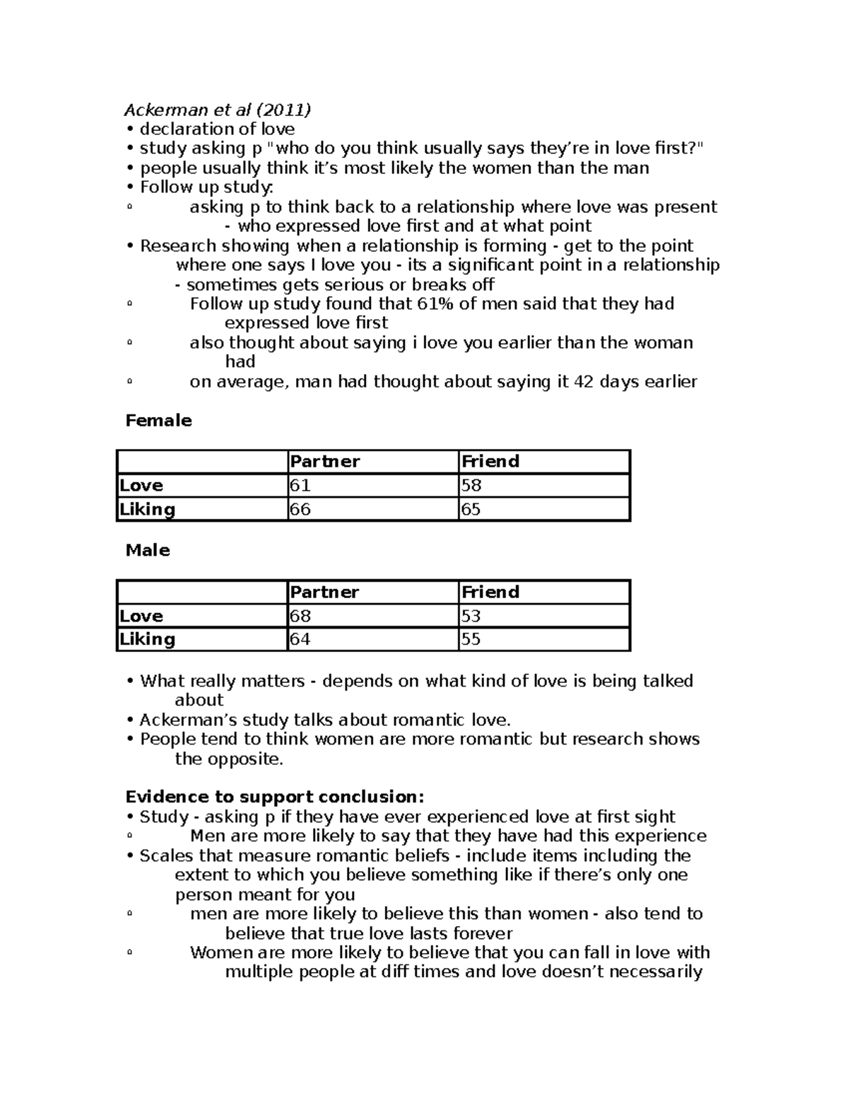 Chapter 9 - Relationships - Ackerman et al (2011) • declaration of love ...