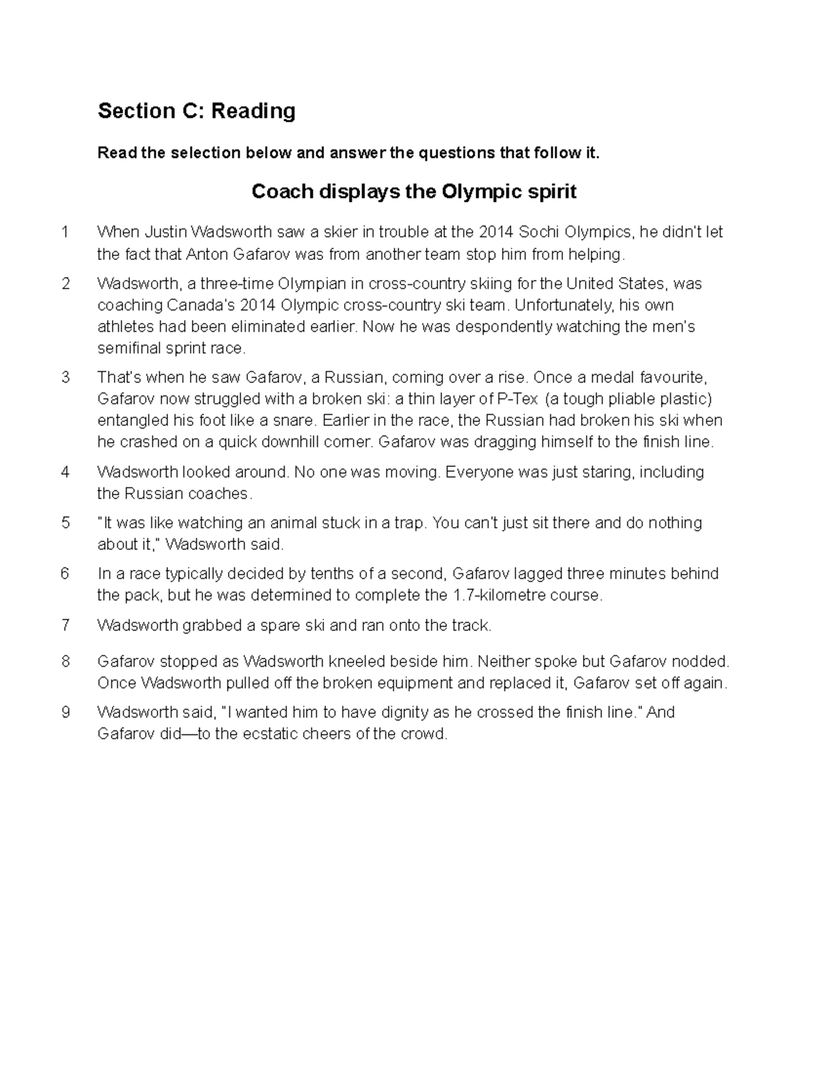 Section C Multiple choice test questions english 114 - Section C ...