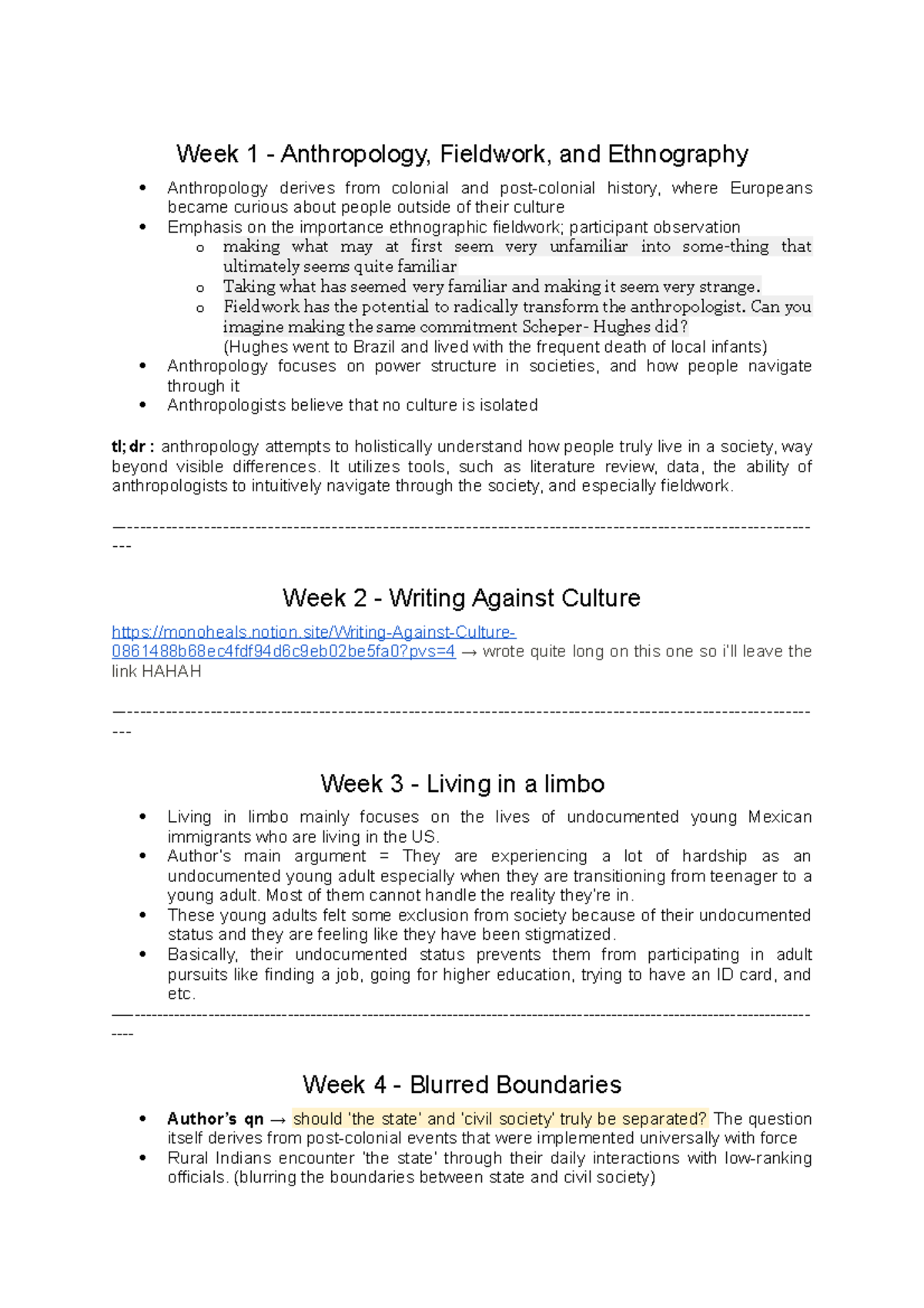 Mid term Readings - Week 1 - Anthropology, Fieldwork, and Ethnography ...