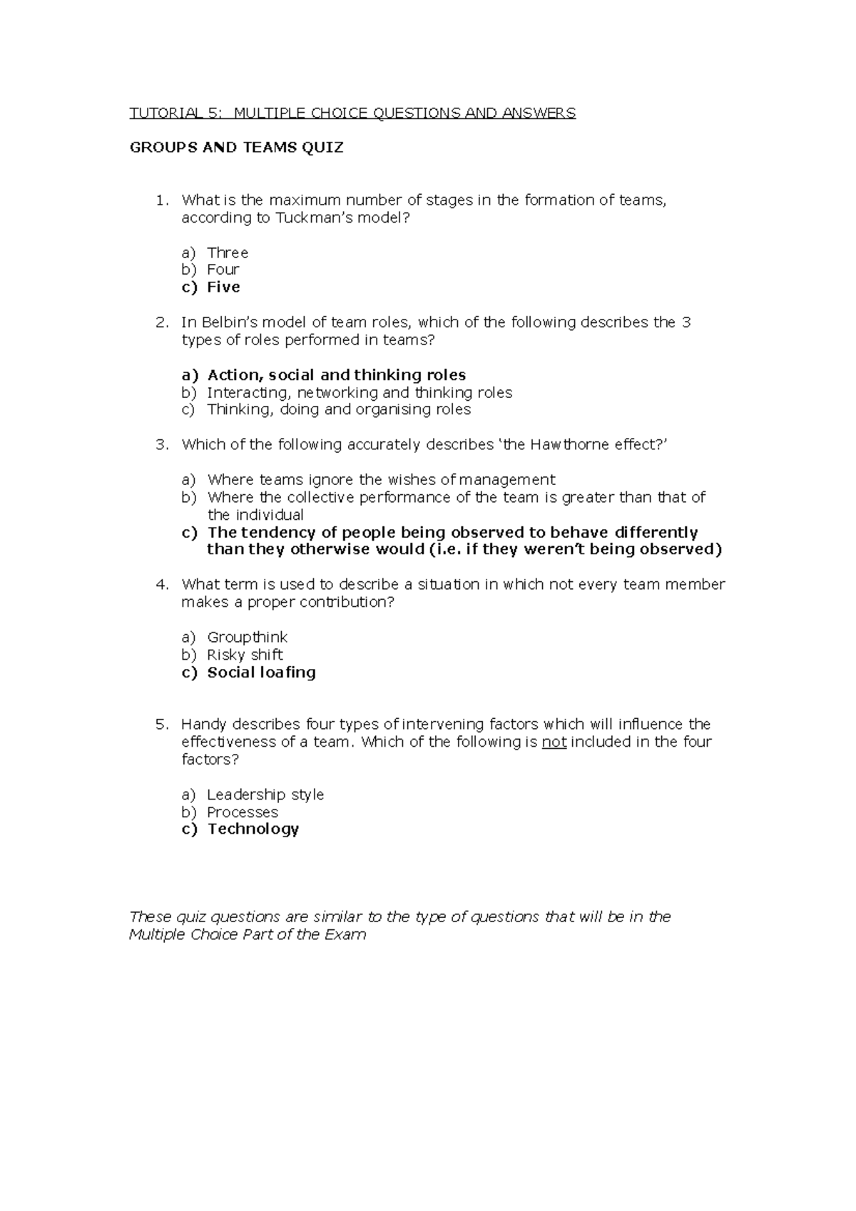 5 Multiple Choice Quiz Groups and Teams Questions and Answers ...